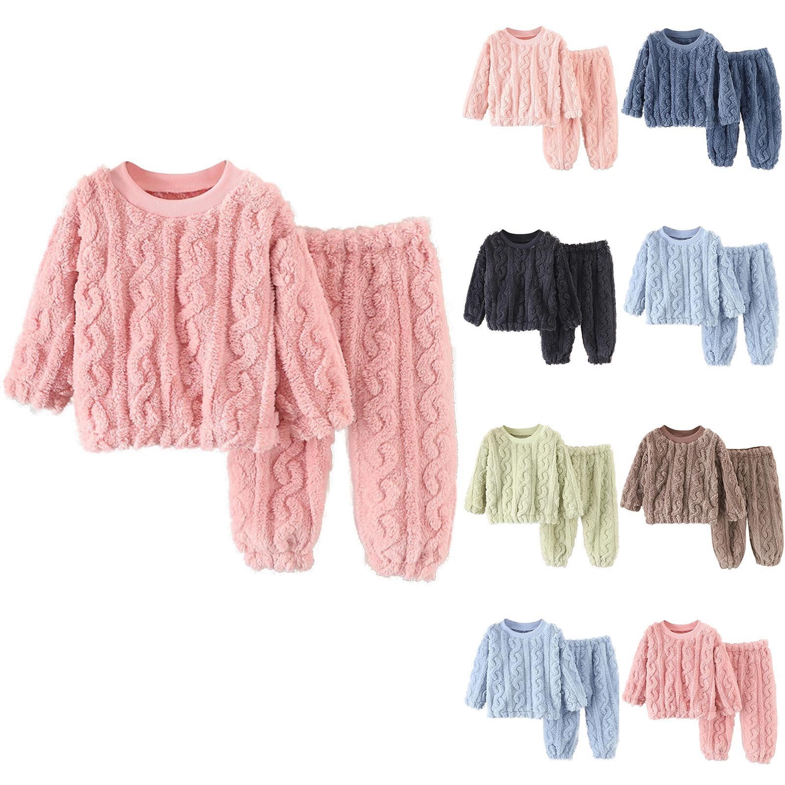 MKOSPLRT 2 Piece Toddler Boys Girls' Winter Fleece Pajama Set Textured Loungewear Warm Fleece ...