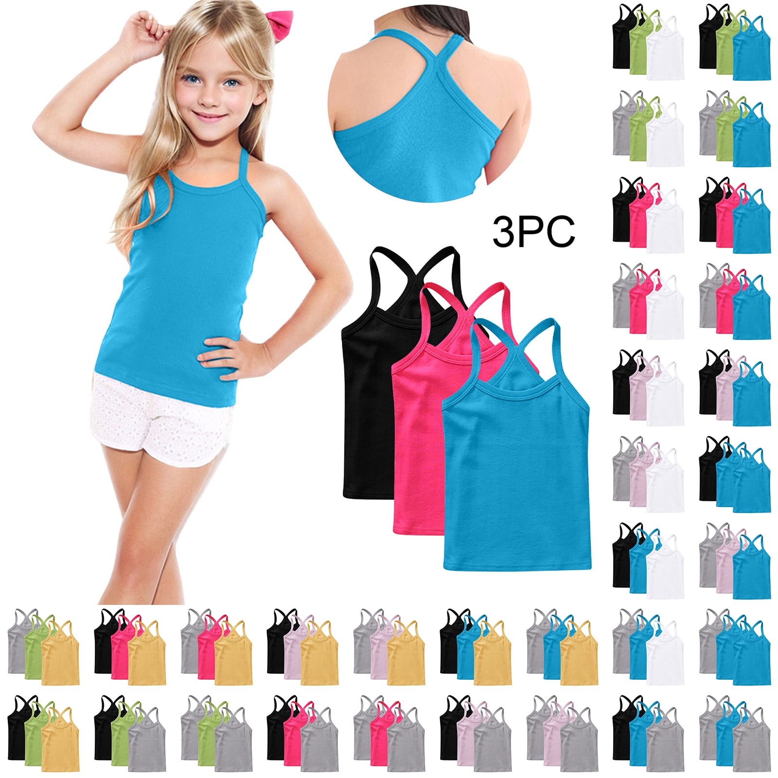 MKOSPLRT 3 Pieces Girls Dance Tank Tops Racerback Camisole Undershirts ...