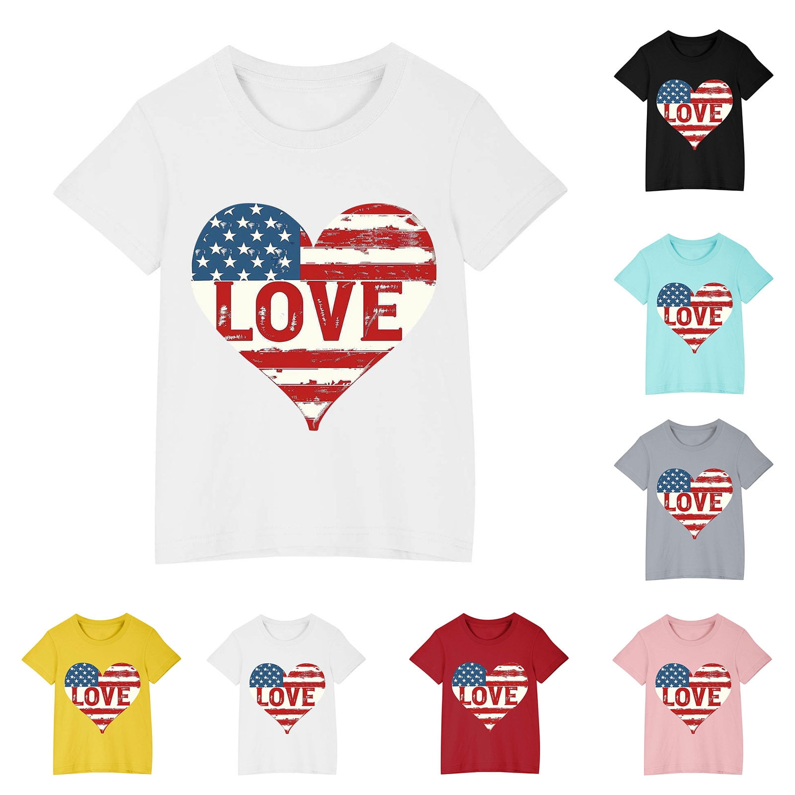 MKOSPLRT 4th of July Shirts for Toddler 3-10 Yeras Short Sleeve Crew ...