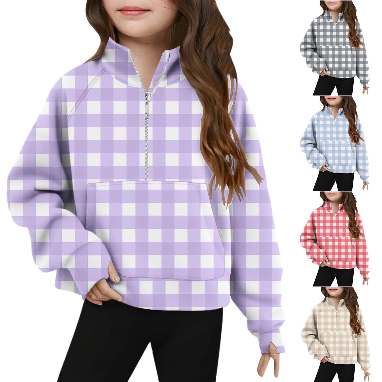 MKOSPLRT 5-14Y Palid Raglan Shirts for Girl Long Sleeve Zip Mock Neck ...