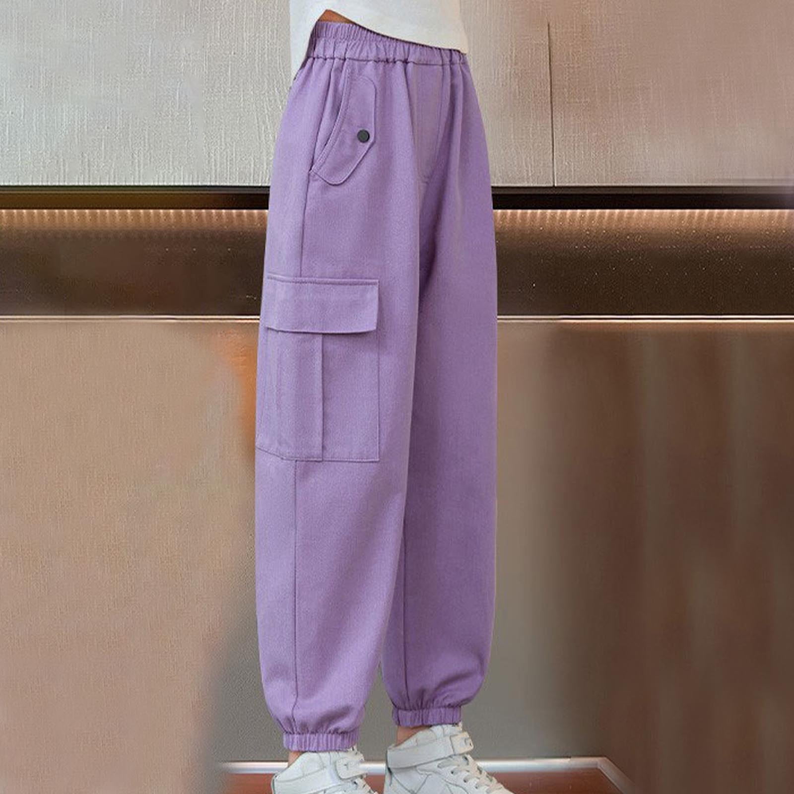 MKOSPLRT 7-13 Years Girl's Cargo Pants High Waist Baggy Wide Leg Pants ...