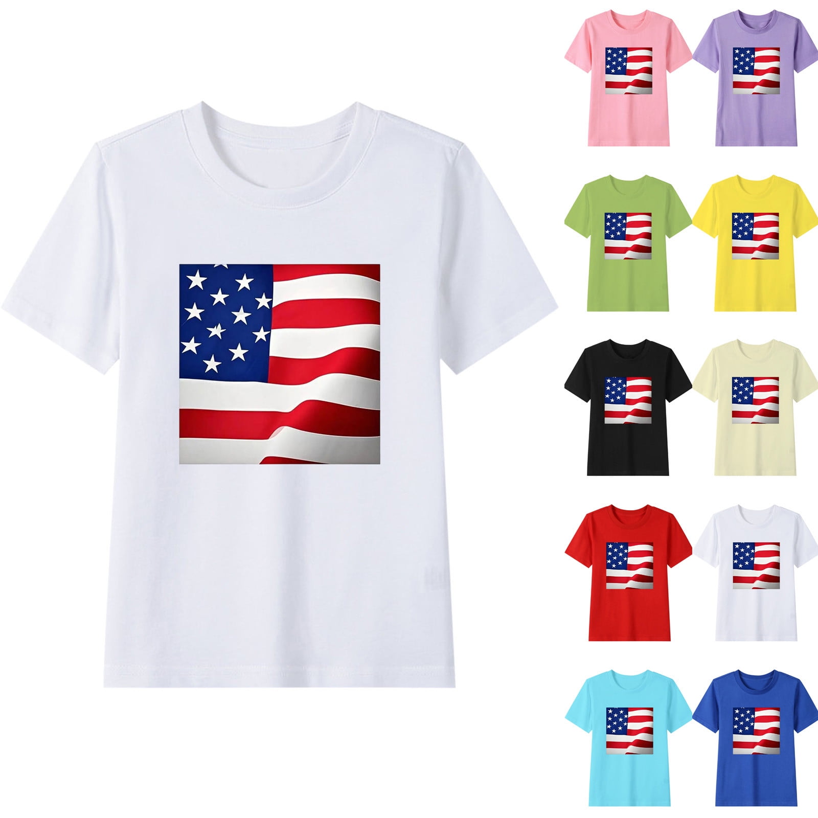 MKOSPLRT American Flag Shirt Toddler Kids Boys Girls Short Sleeve Crew ...