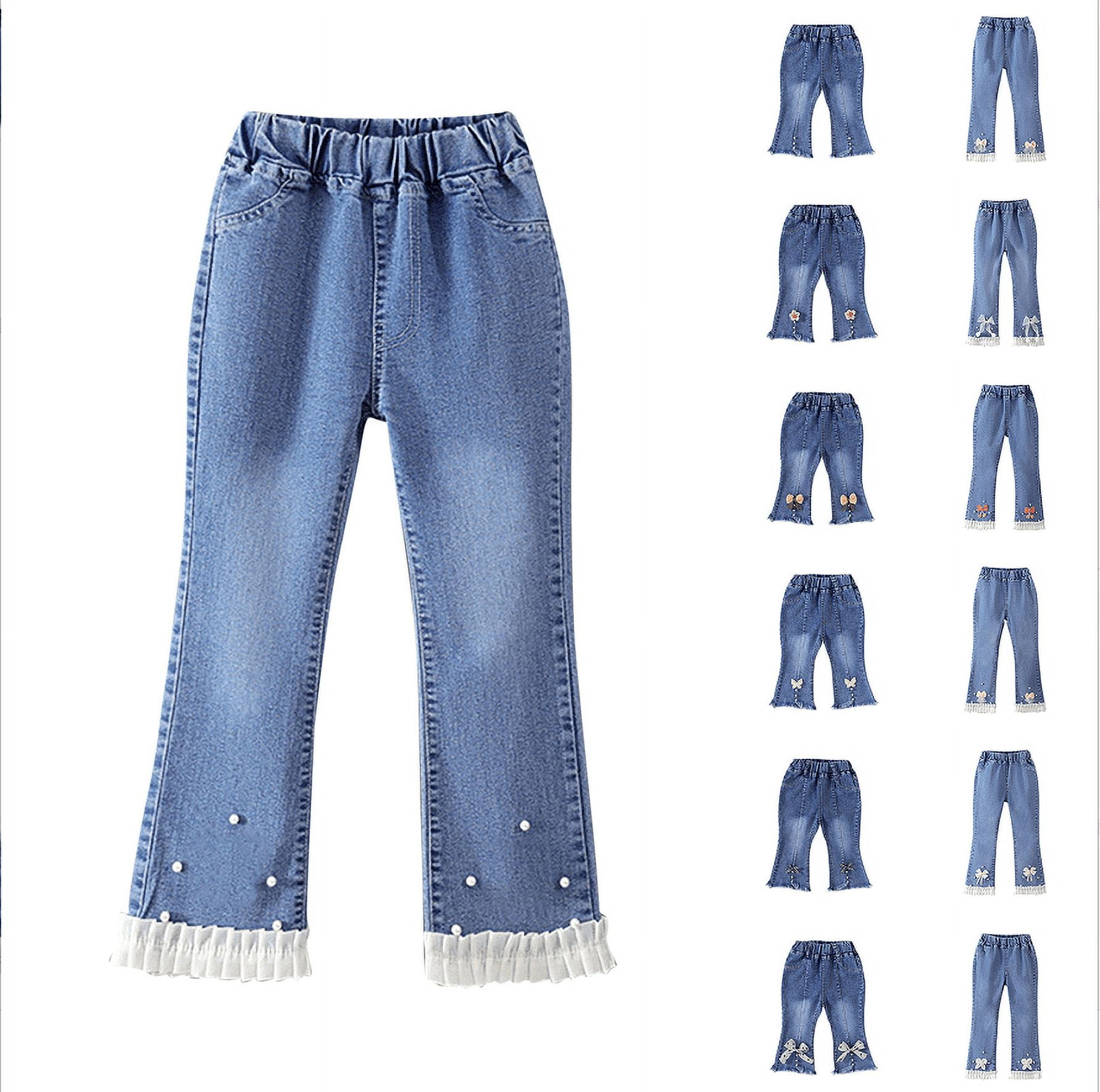 MKOSPLRT Bell Bottom Jeans for Girl 4-14 Years Elastic Waist Slim Fit ...