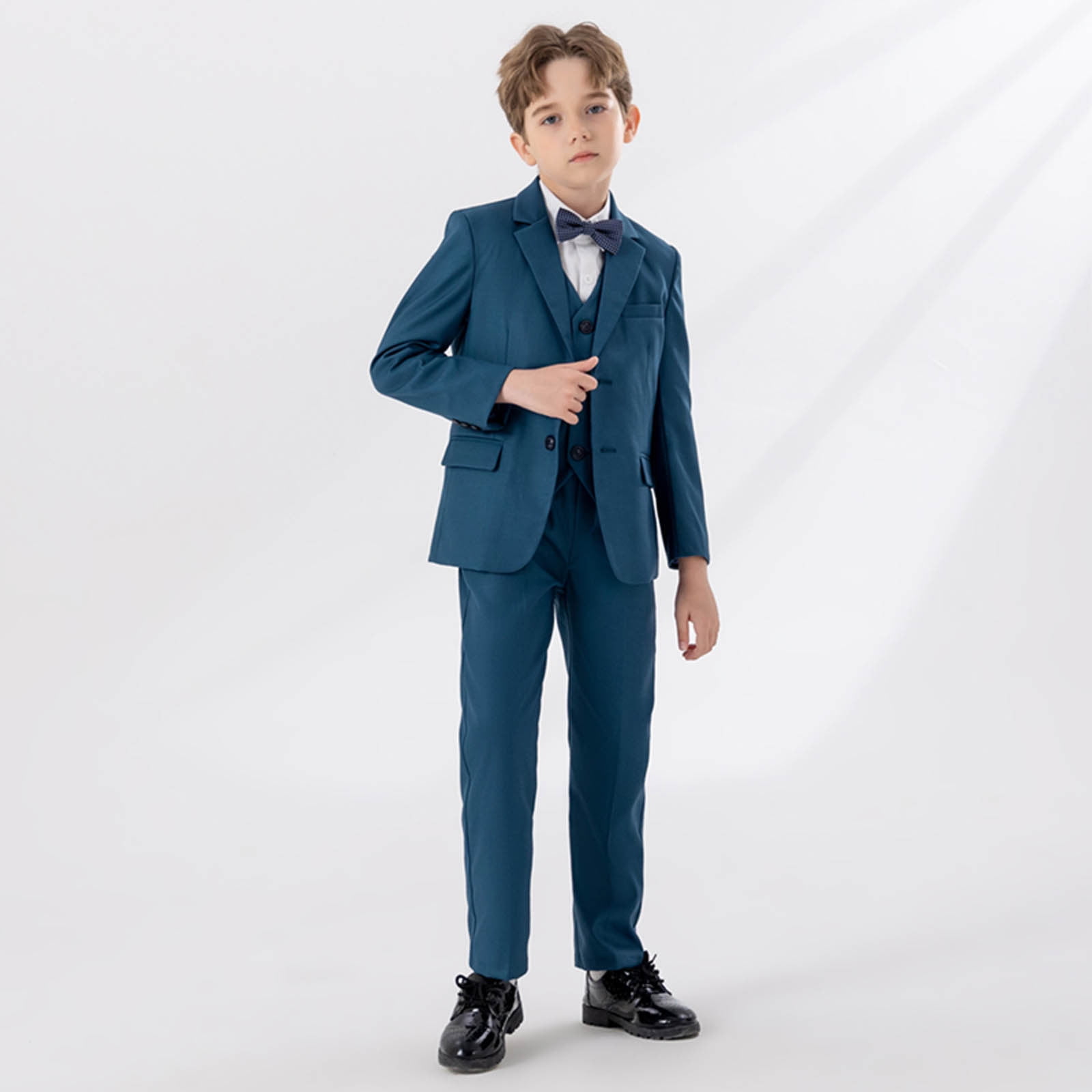 MKOSPLRT Boy's 5 Pieces Tuxedos Toddler Formal Suits Set Kids Slim Fit ...