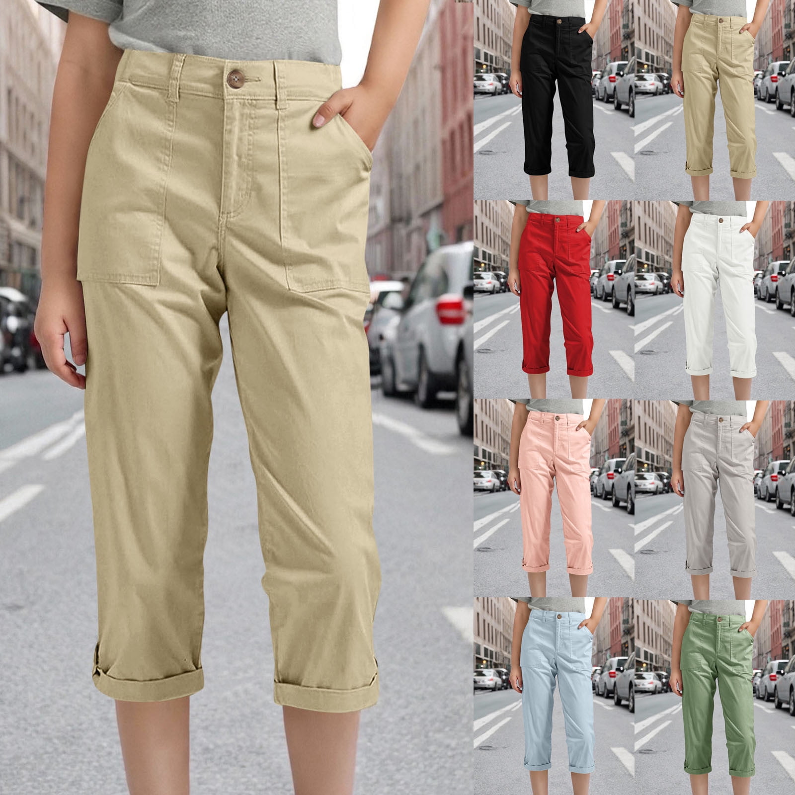 MKOSPLRT Cargo Capri Pants for Kid Girls Elastic Waist Pull On Chino ...