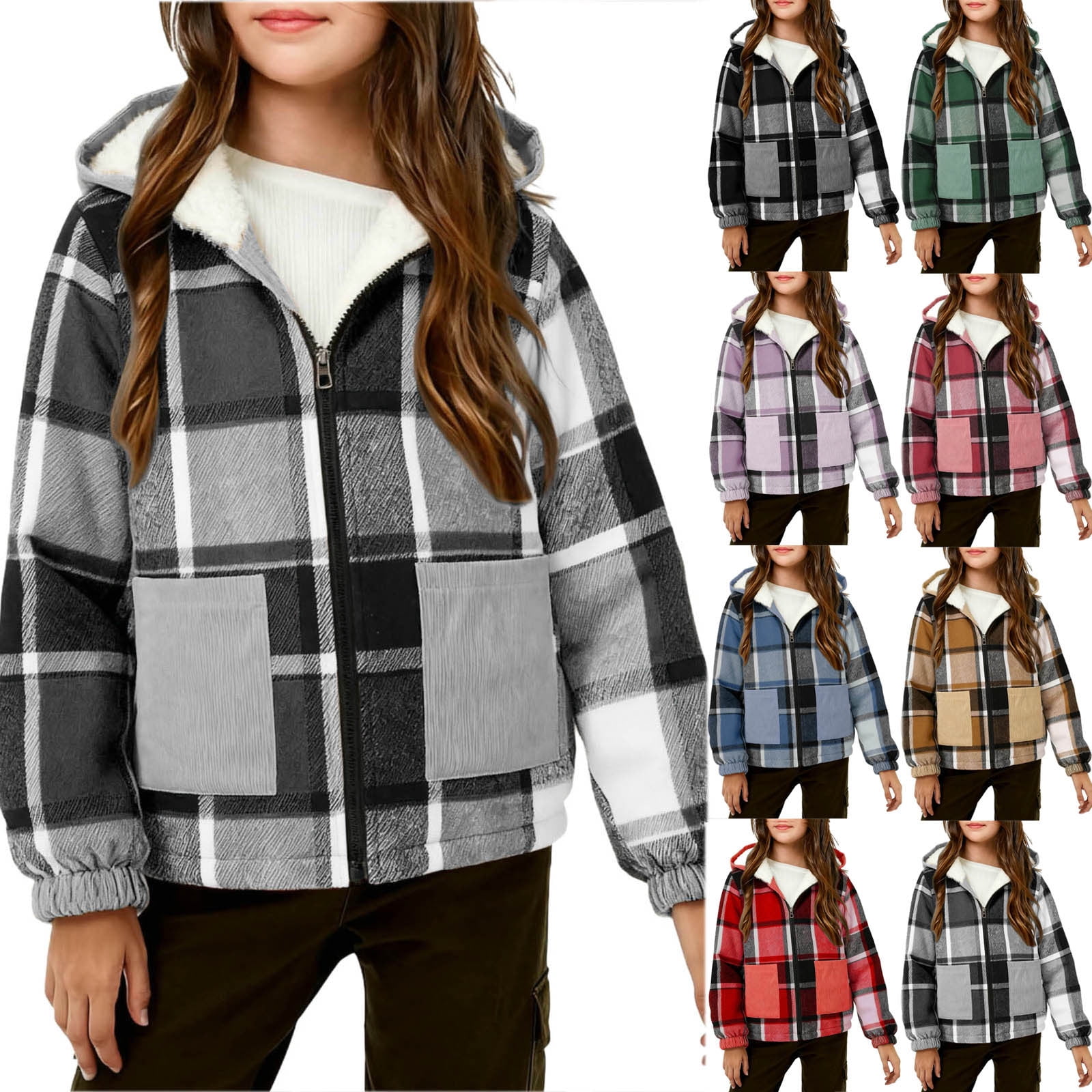MKOSPLRT Fleece Lined Shacket Jacket Kids 4-15Y Girls Boys Zip Up ...