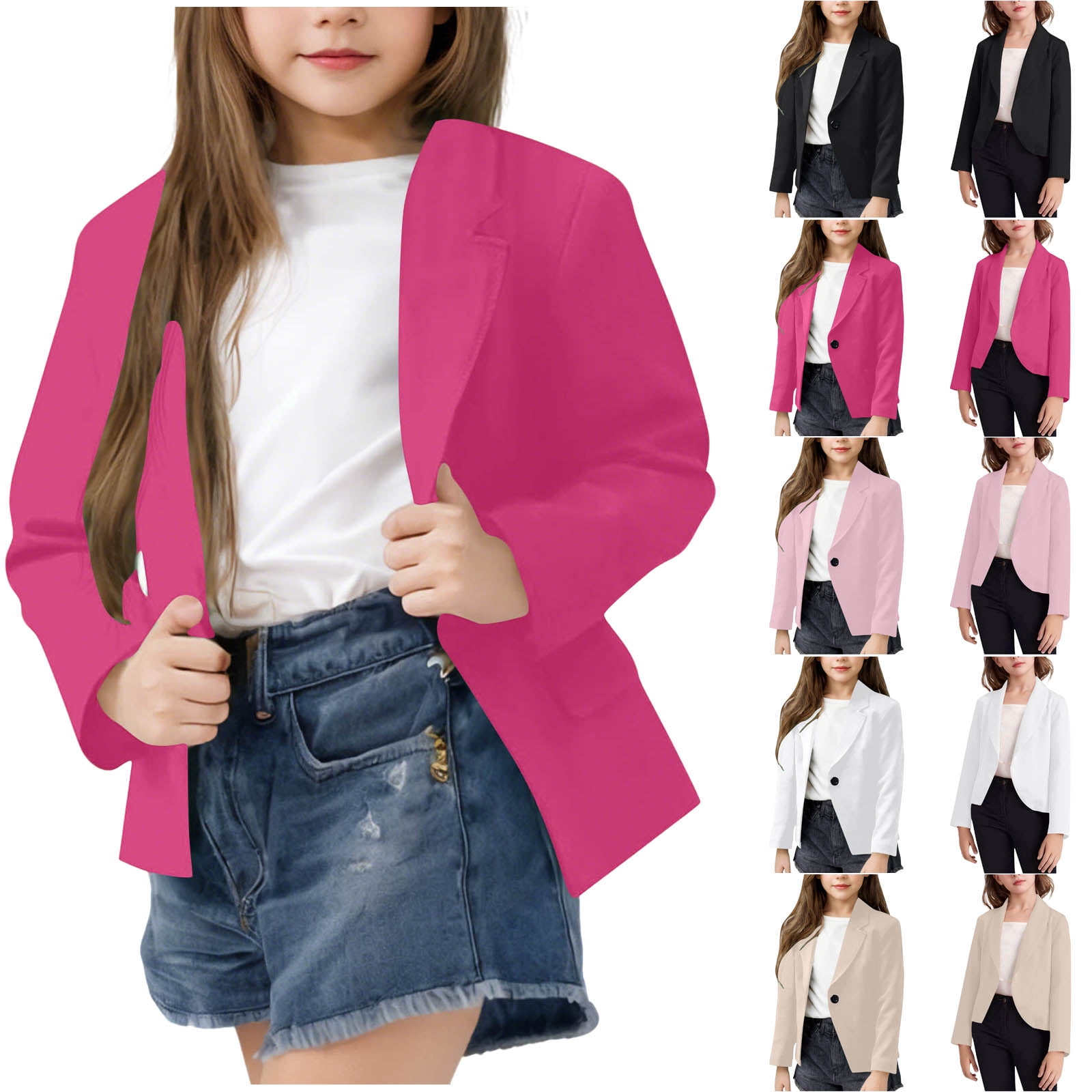 MKOSPLRT Girls Blazer Jacket Long Sleeve Shawl Collar Open Front Formal ...