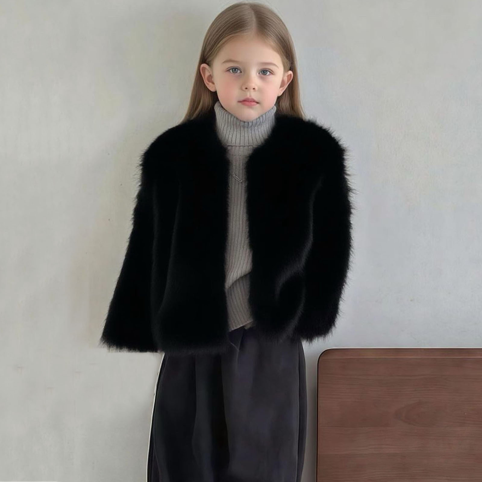 MKOSPLRT Girls Faux Fur Coat Open Front Furry Coats Long Sleeve Parka ...