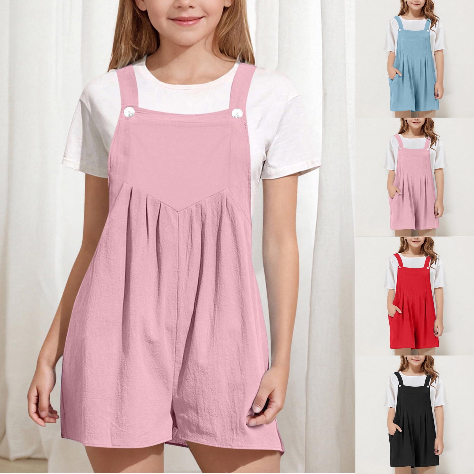 MKOSPLRT Girls Overall Shorts Kids Summer Casual Adjustable Strap ...