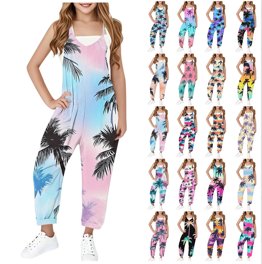 MKOSPLRT Girls Sleeveless Jumpsuits Cute Spaghetti Strap Loose Rompers ...