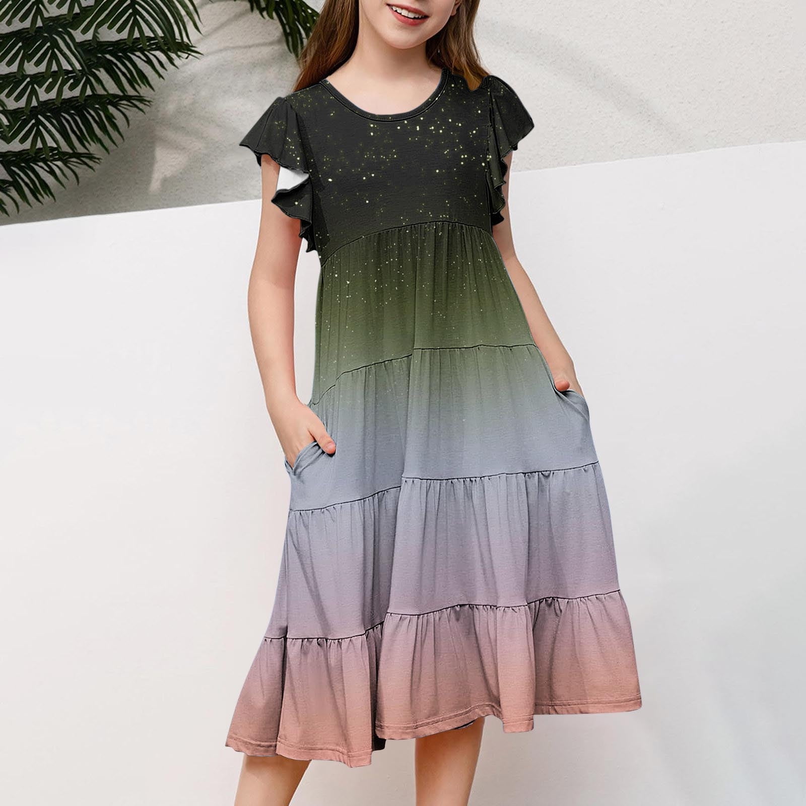 MKOSPLRT Girls Summer Boho Sun Dress Ruffles Tiered Dresses Swing ...