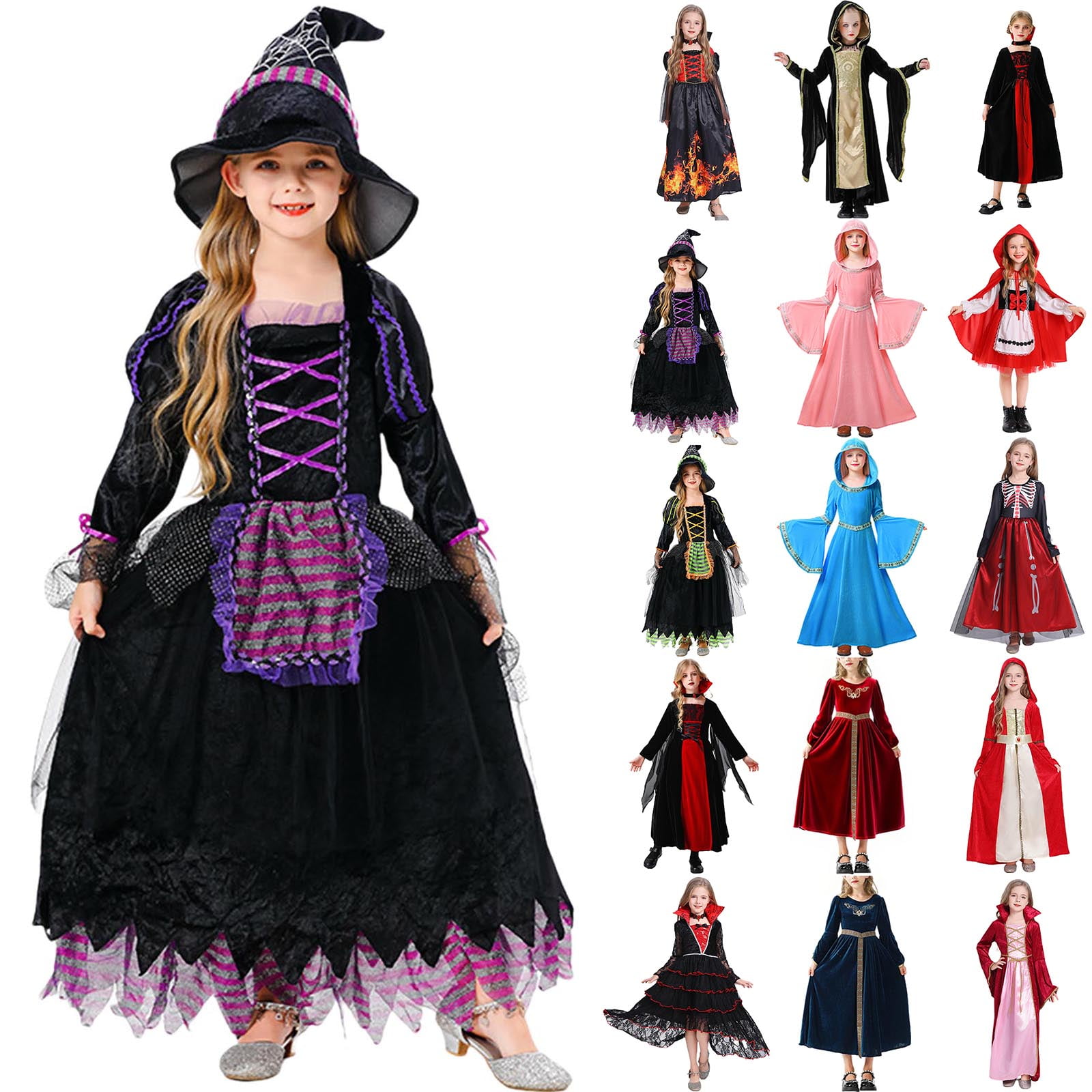 MKOSPLRT Girls Witch Dress and Hat Holiday Cosplay Party Dress ...