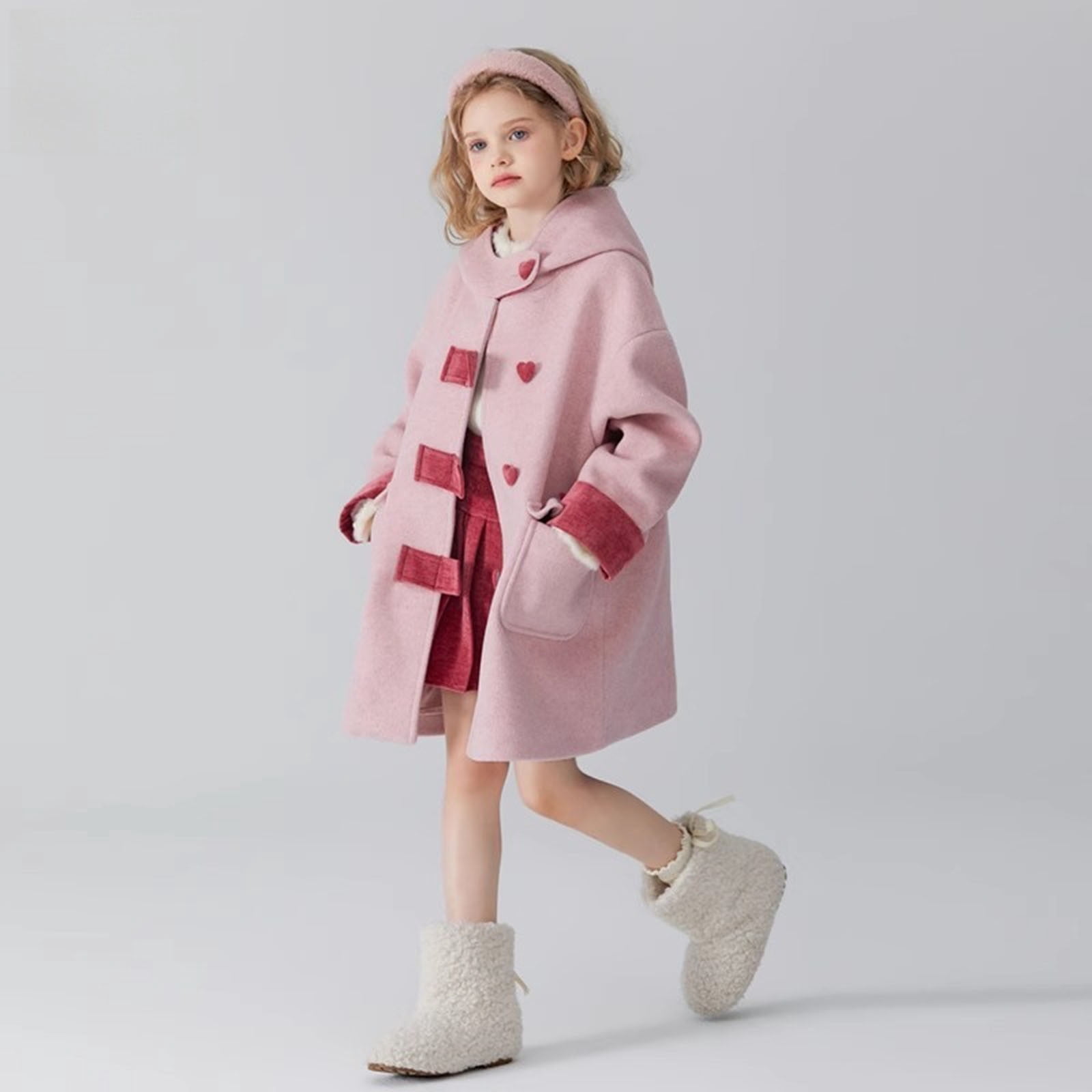 MKOSPLRT Girls Wool Blend Long Trench Coat Solid Buttons Thicken Warm ...