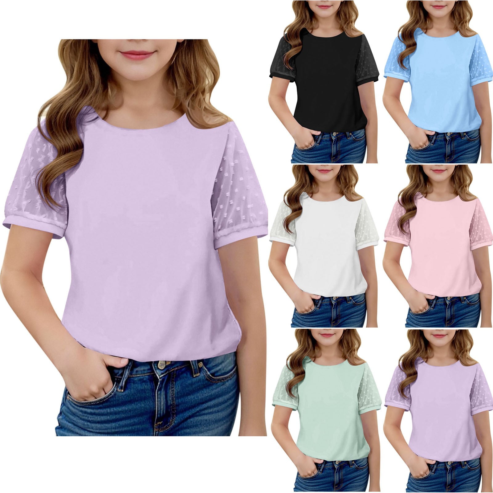 MKOSPLRT Going Out Tops for Girl 5-15 Years Lace Short Sleeve Summer ...