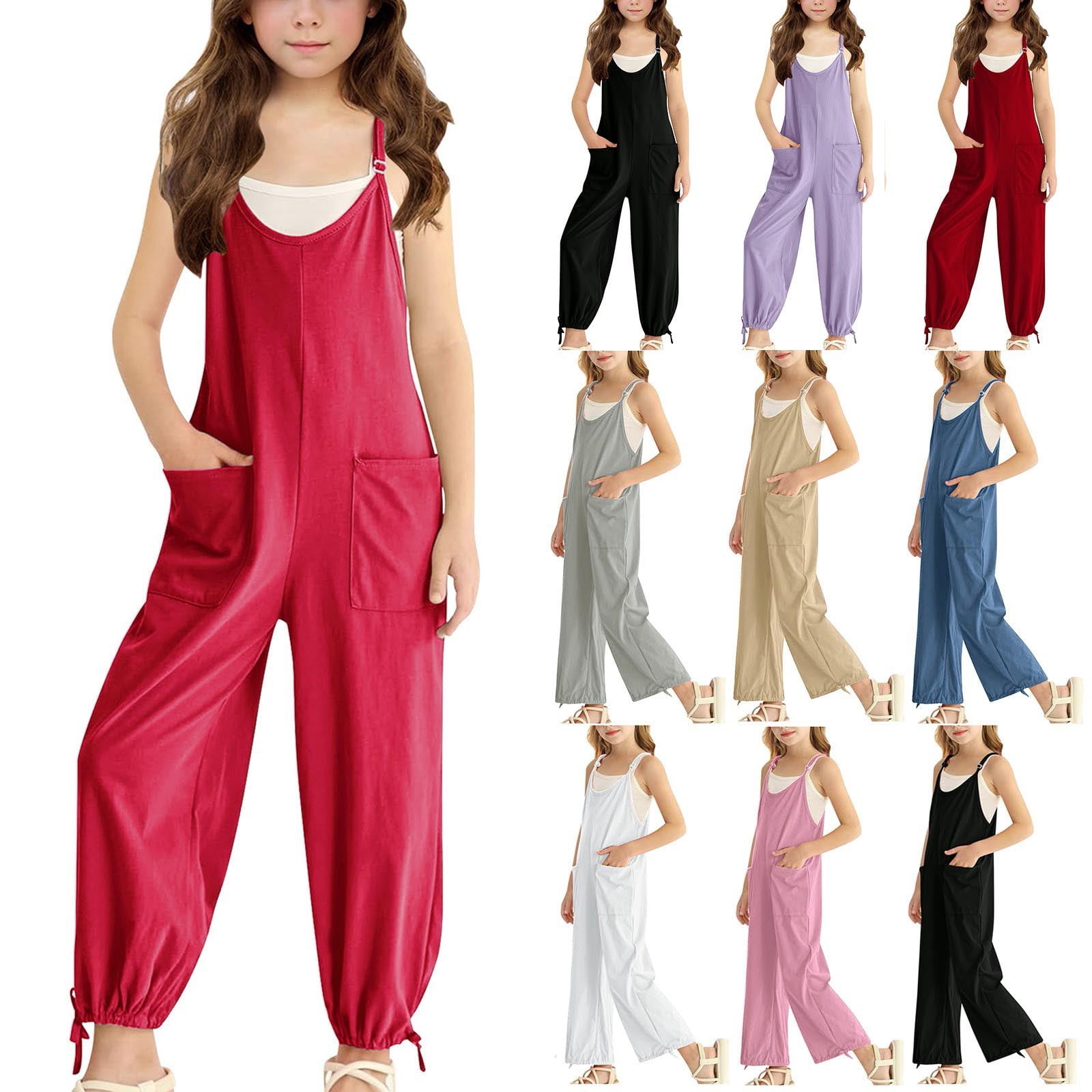 MKOSPLRT Jumpsuits for Girl Casual 5-14Y Scoop Neck Adjustable ...