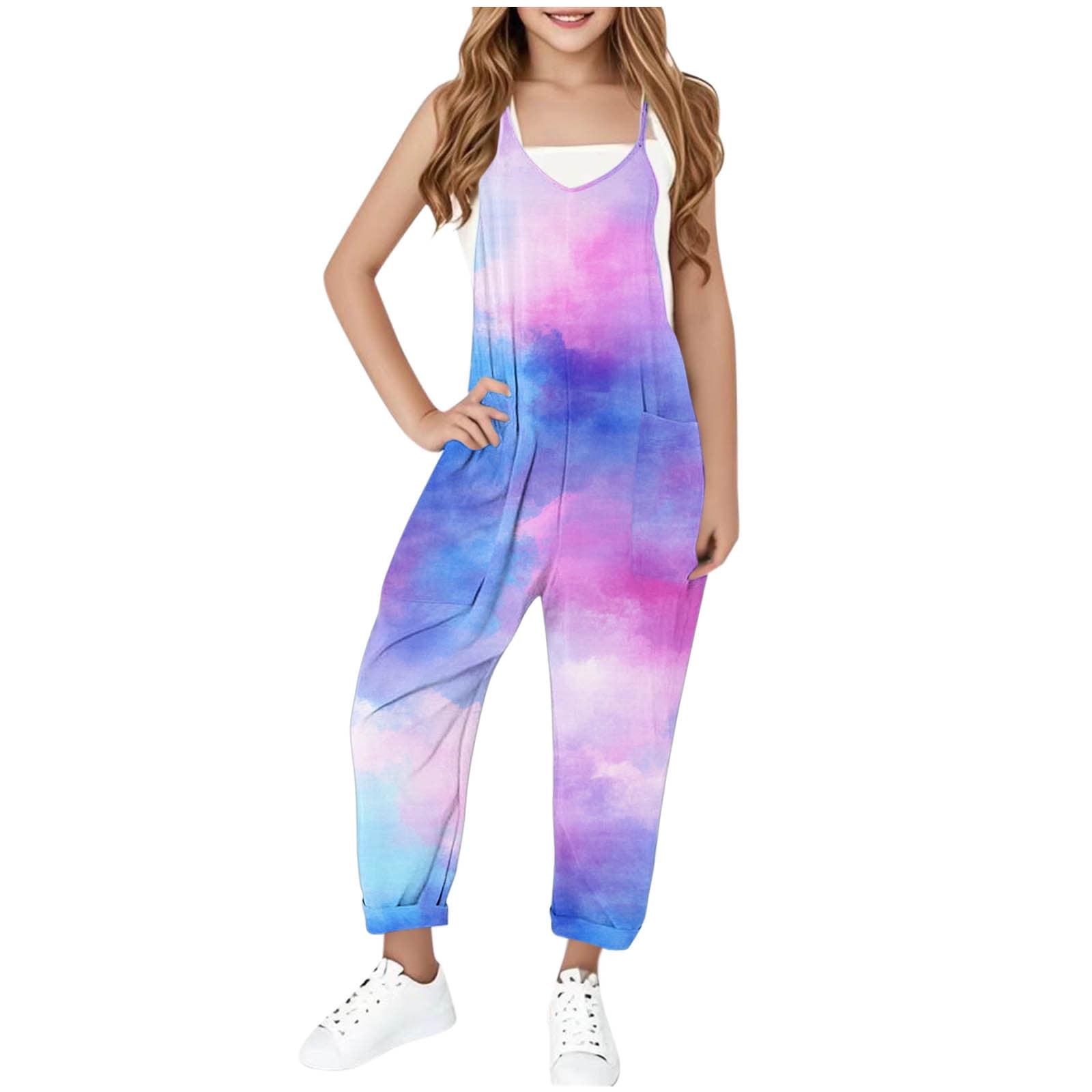 MKOSPLRT Jumpsuits for Girl Casual V Neck Spaghetti Strap Jumpers Tie ...