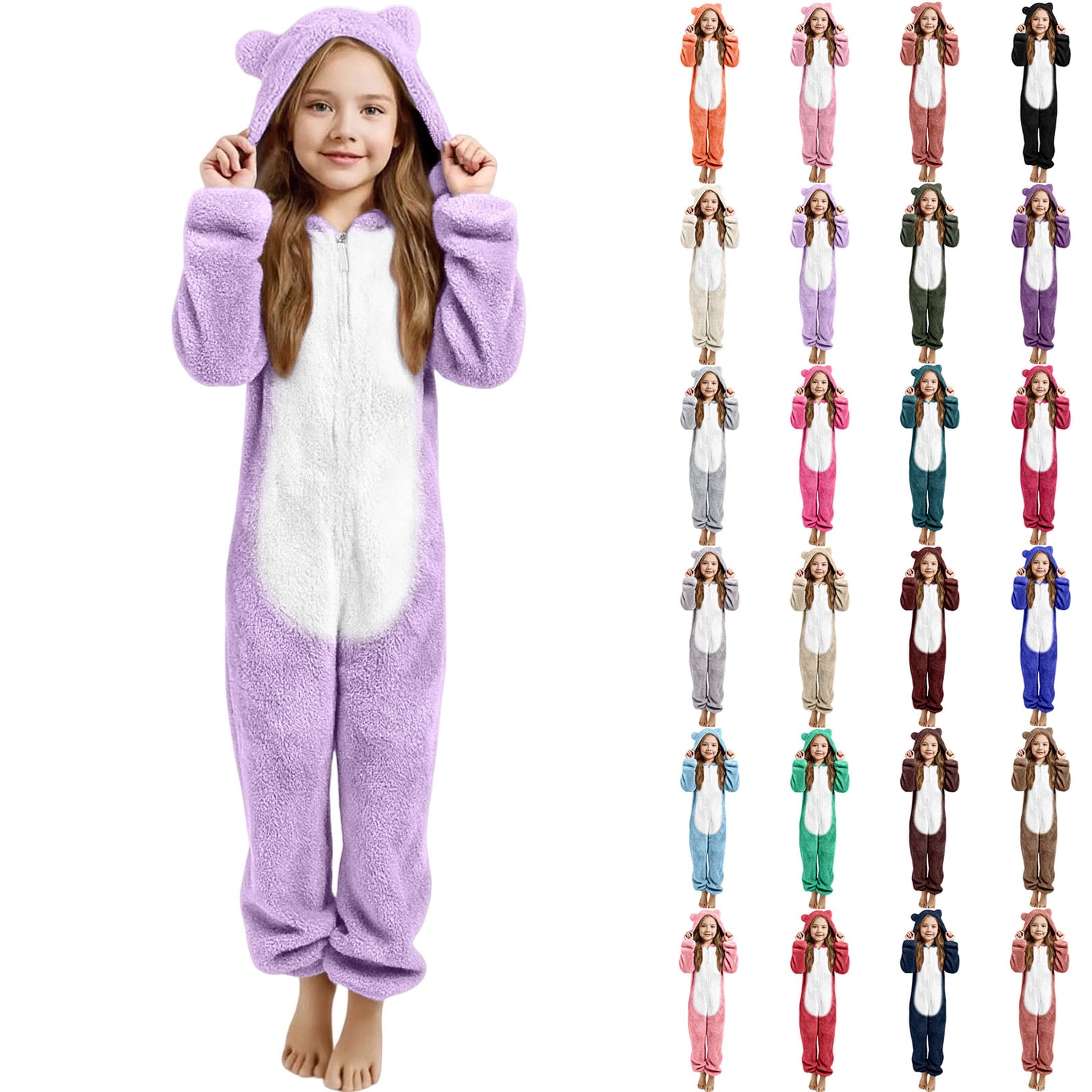 MKOSPLRT Kid Onesie Pajamas Girls Fuzzy Fleece One Piece Jumpsuits Bear ...