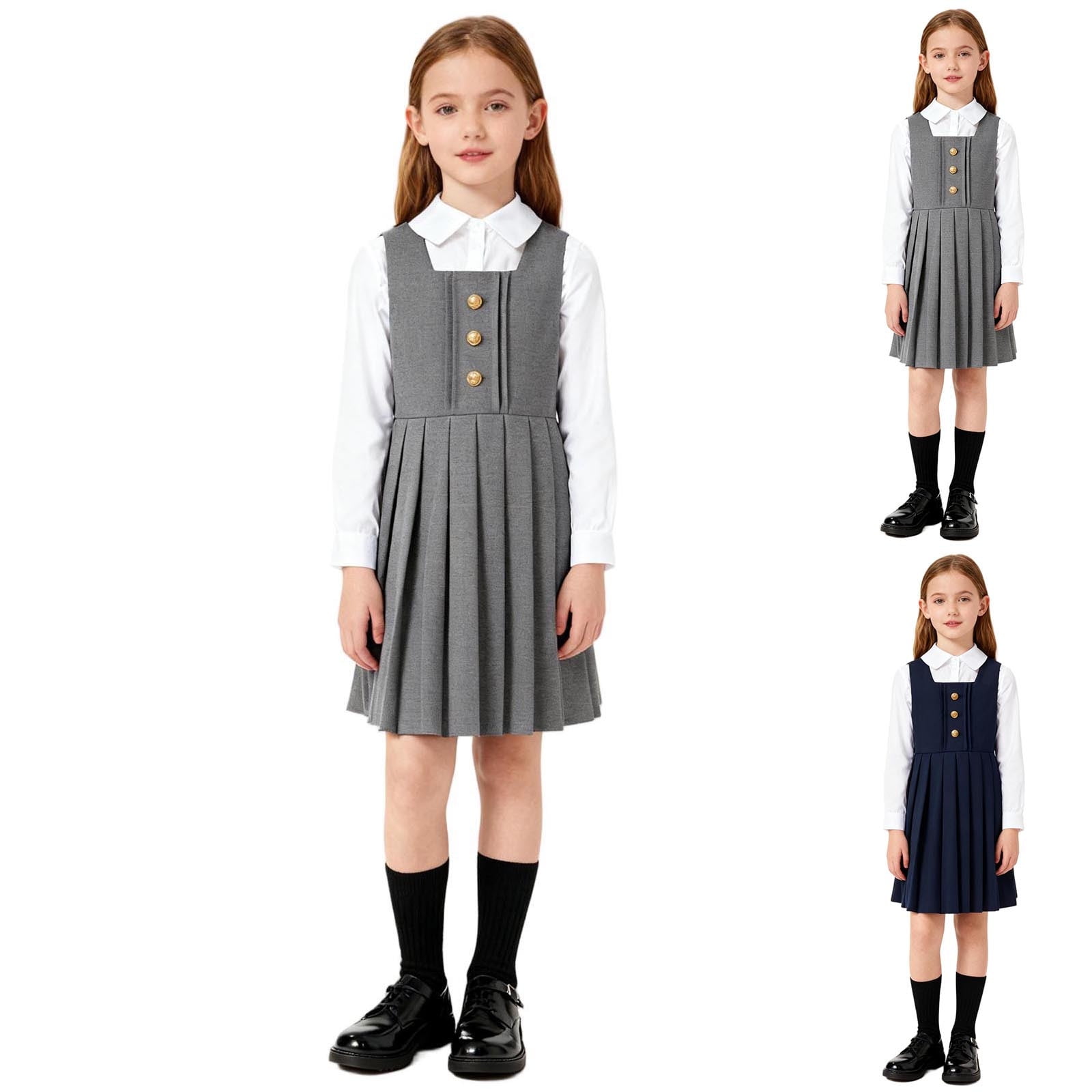 MKOSPLRT Kids Girls' School Uniform Jumper A-Line Pleated Dresses Solid ...