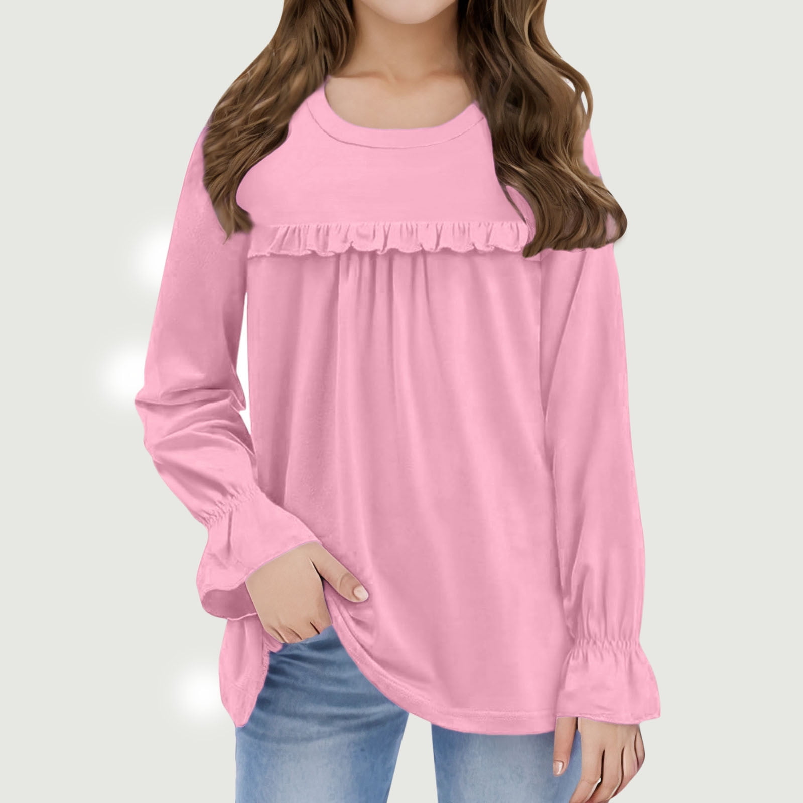 MKOSPLRT Long Sleeve Shirts for Kid Crew Neck Ruffle Pleated Tops ...
