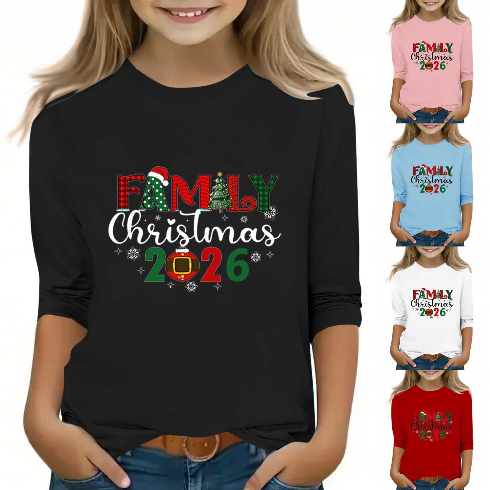 MKOSPLRT Marry Christmas T Shirts Kids 3-12Y Crewneck 3/4 Sleeve Casual ...