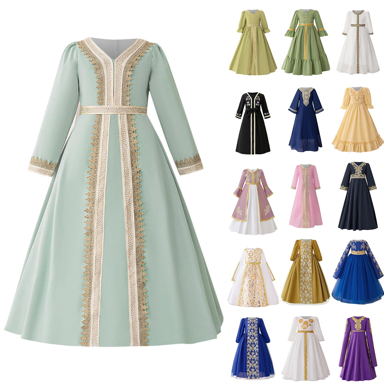 MKOSPLRT Muslim Baby Girl Dress 6M-3T Long Sleeve V-Neck Party Gown ...
