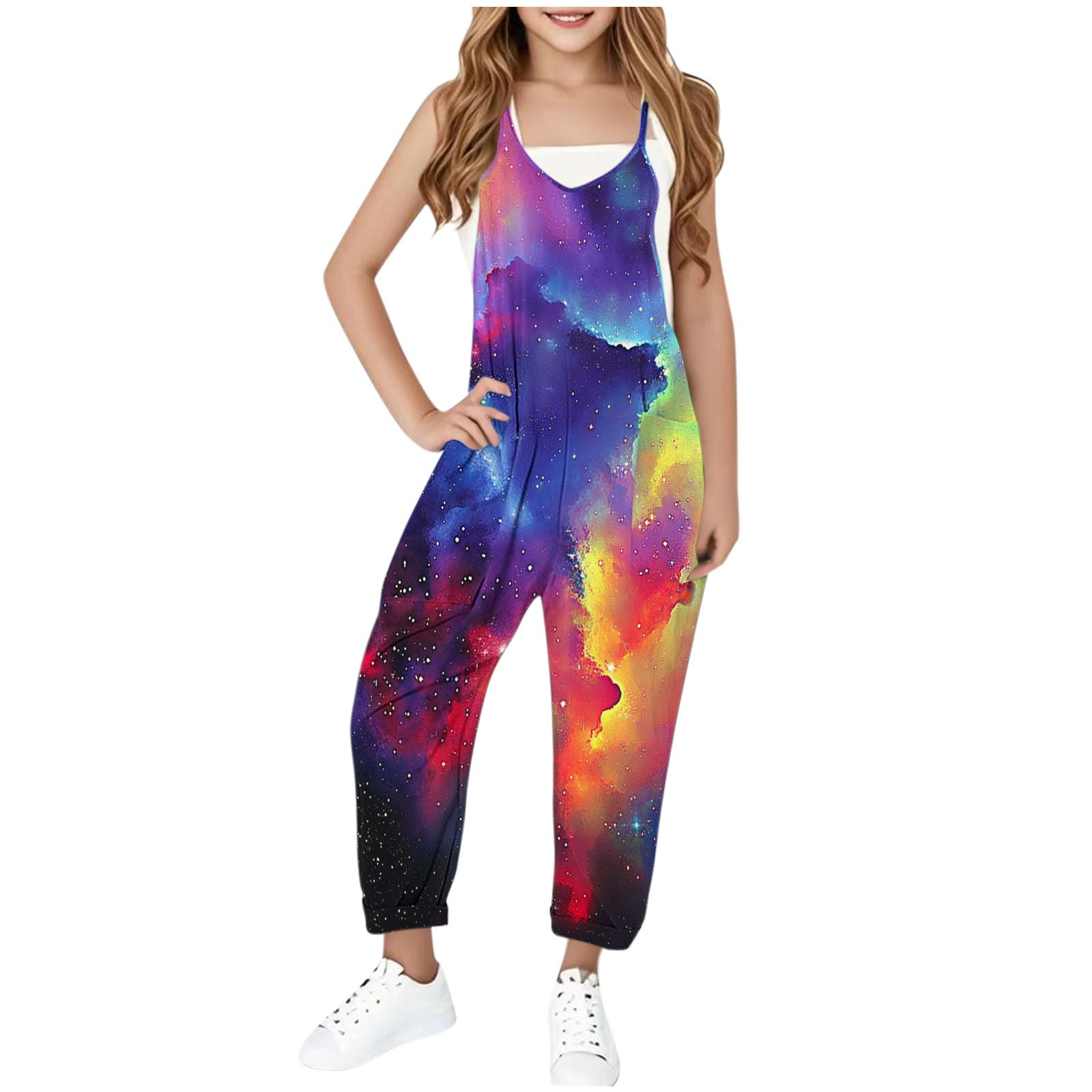 MKOSPLRT Overall Jumpsuits for Girl V Neck Sleeveless Baggy Jumpsuits ...