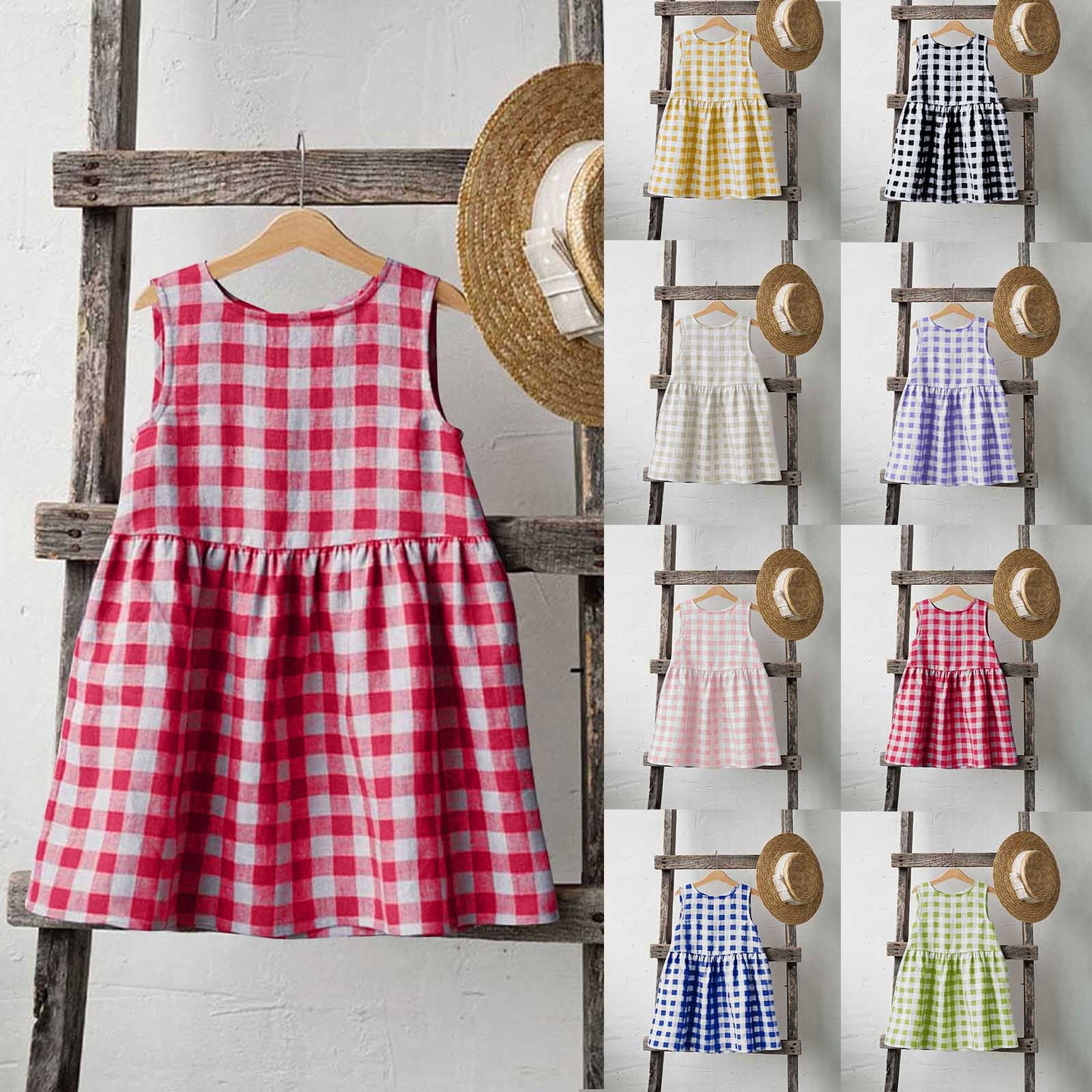 MKOSPLRT Plaid Linen Dresses for Girl Sleeveless Crew Neck Tank Dresses ...