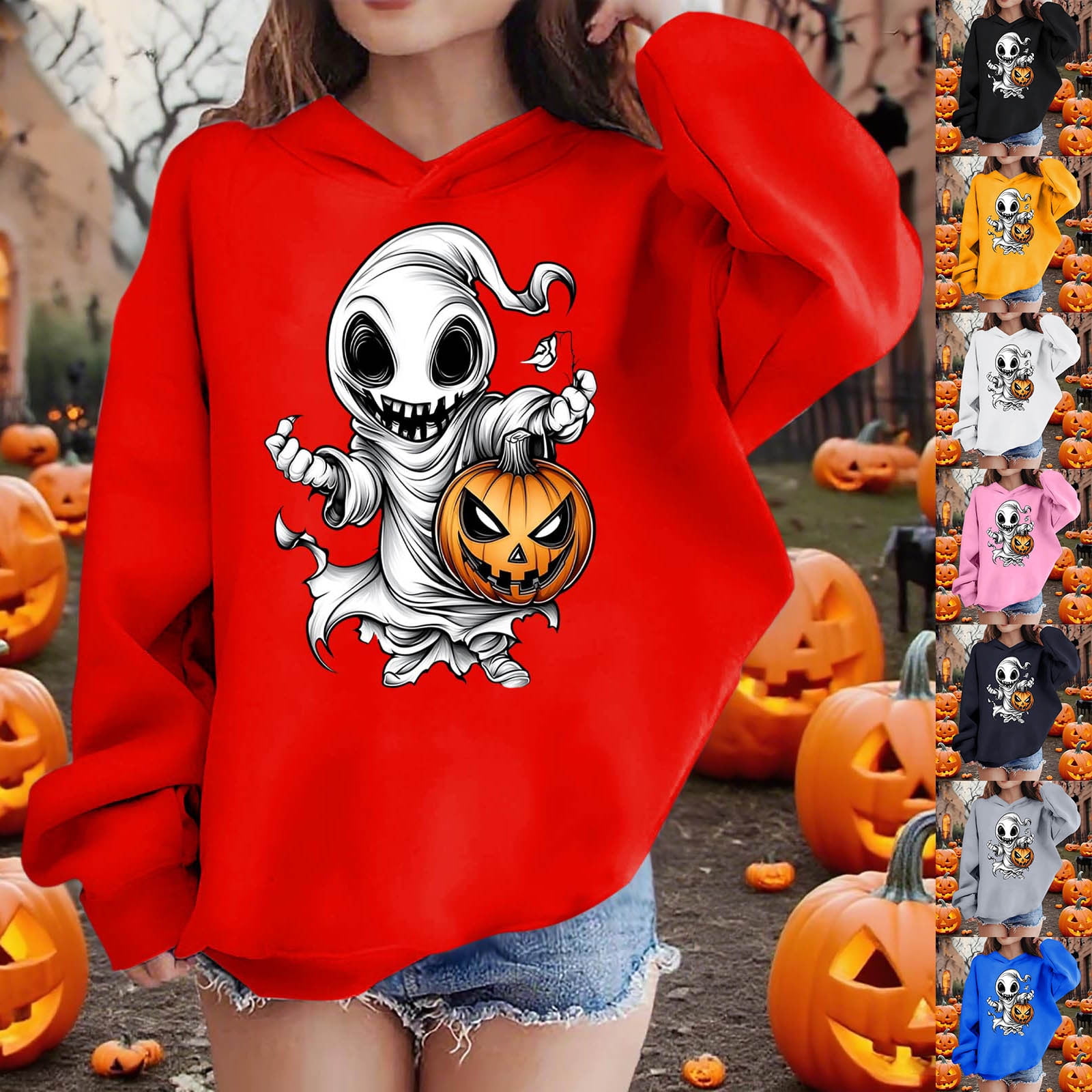 MKOSPLRT Pumpkin Ghosts Hoodies for Boy Girl 4-14Y Oversized Long ...