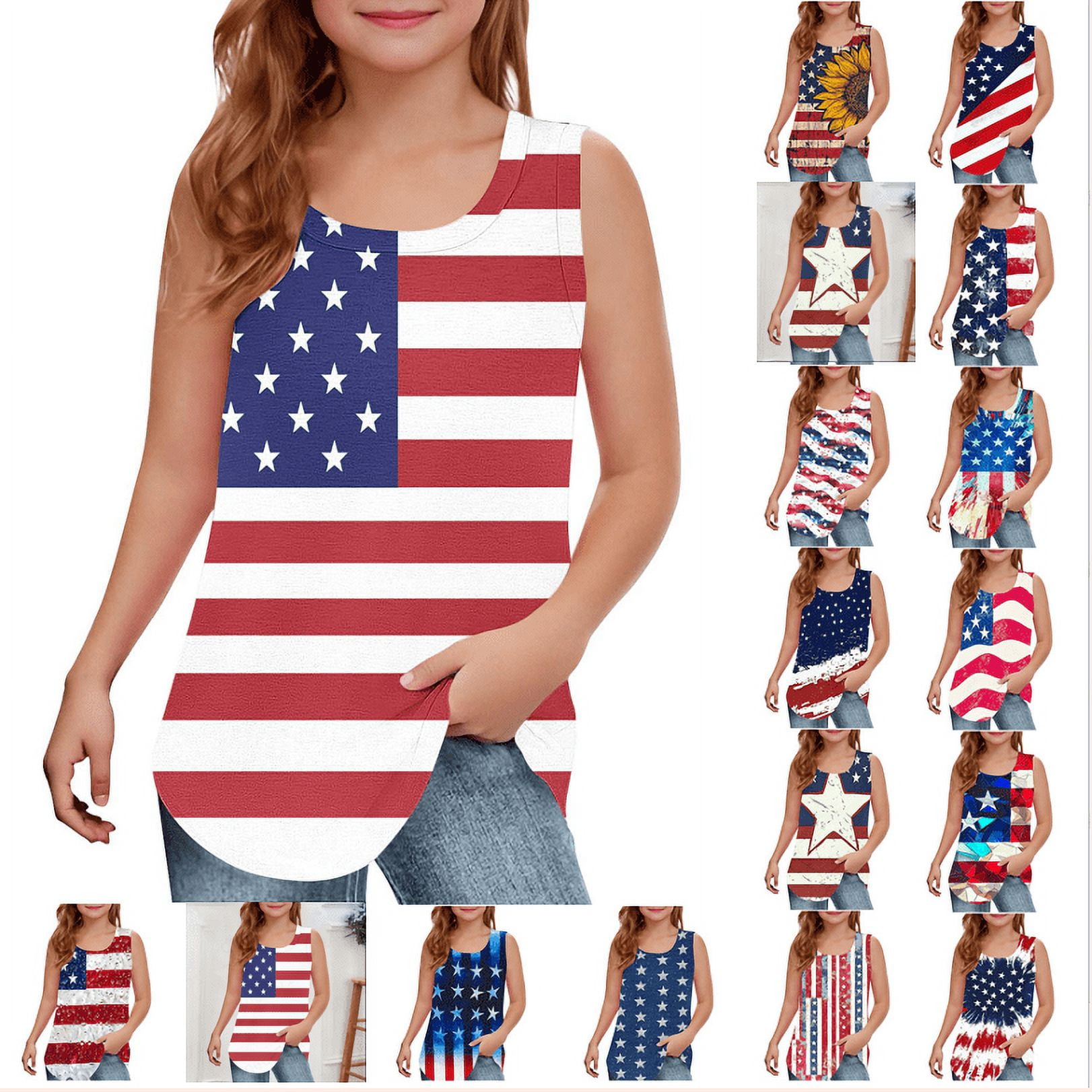 MKOSPLRT Red White Blue Girl's Tanks Sleeveless Scoop Neck 4th of July ...