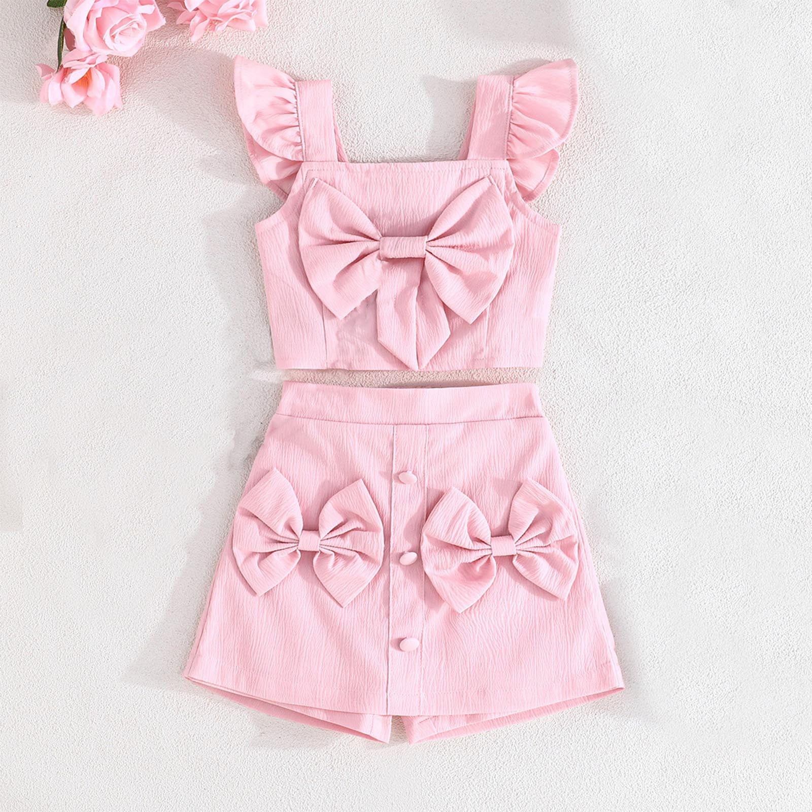 MKOSPLRT Short Sets for Girl 2 Piece Ruffle Crop Tank Tops High Waist ...