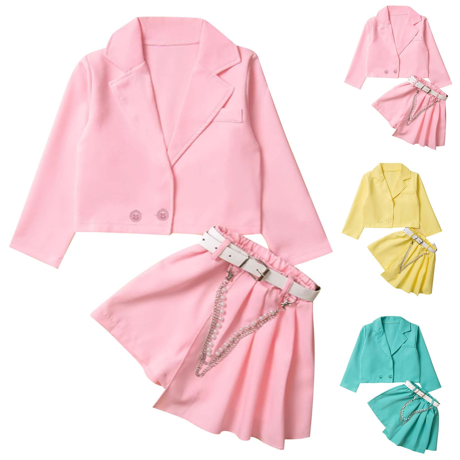 MKOSPLRT Skirt Sets Girl 2 Piece Outfits 1-9Y Long Sleeve Notch Collar ...