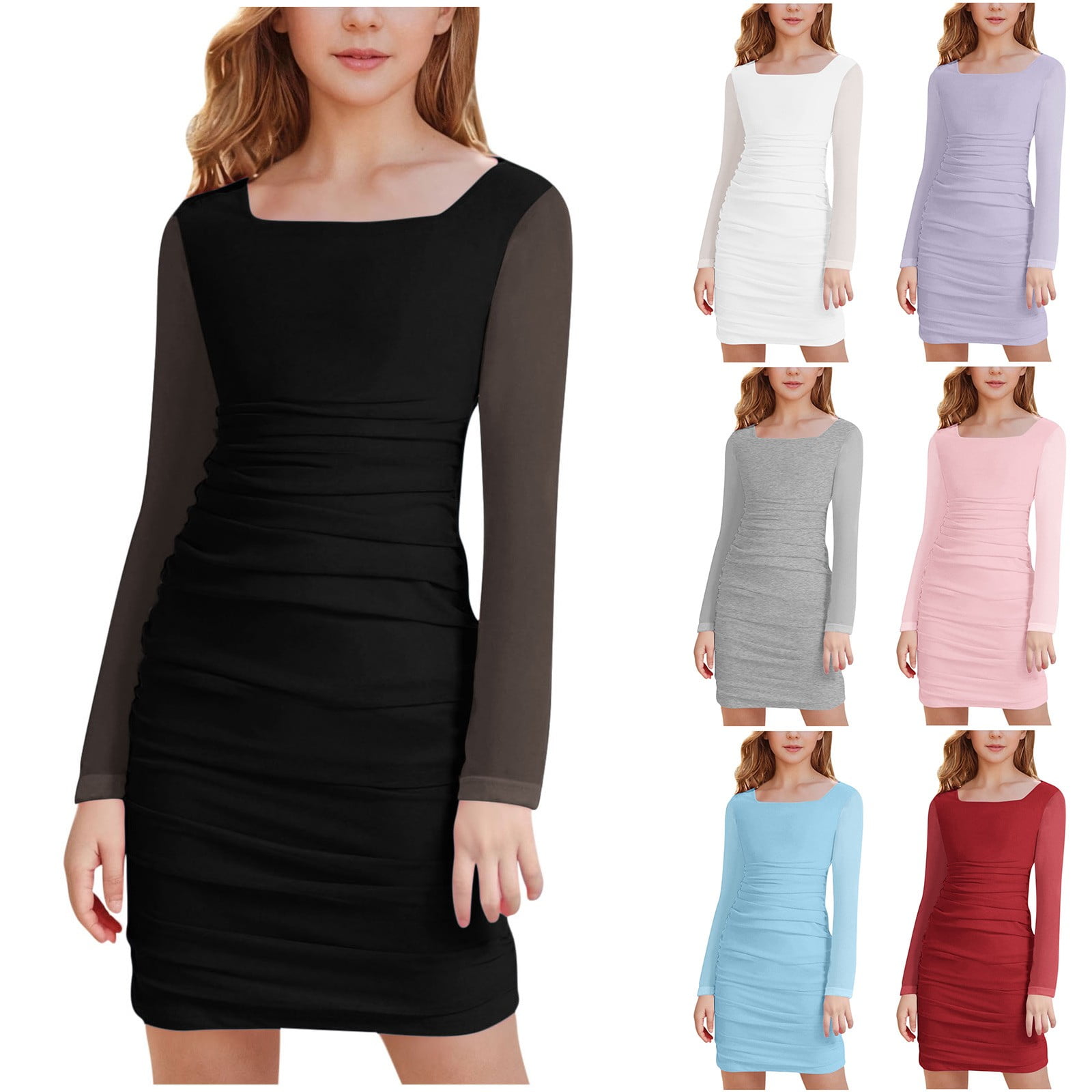 MKOSPLRT Summer Dresses for Girl 2025 Long Sleeve Mesh Bodycon Dresses ...