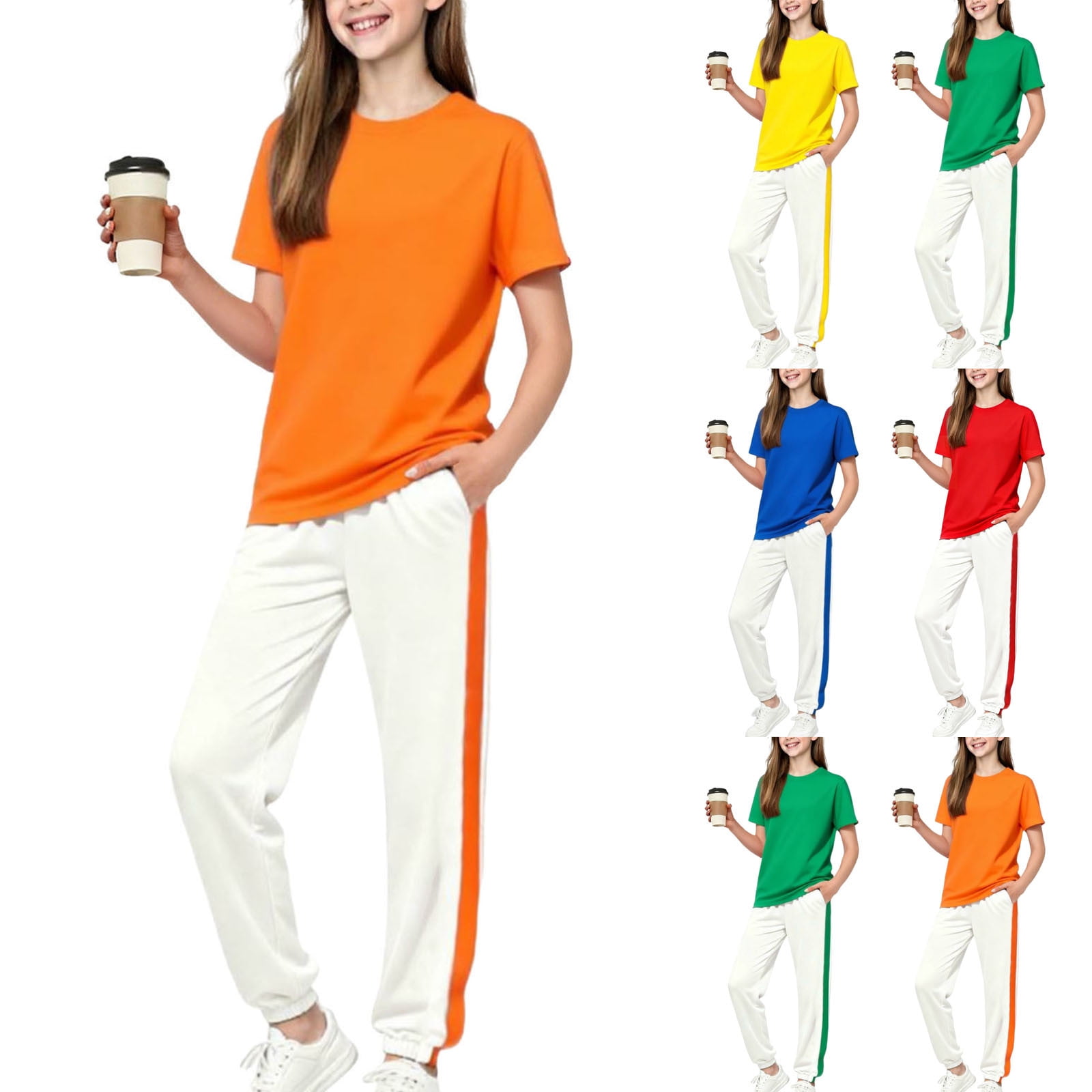 MKOSPLRT Sweatsuits for Girl 3-14Y Short Sleeve T-Shirts Baggy Cinch ...