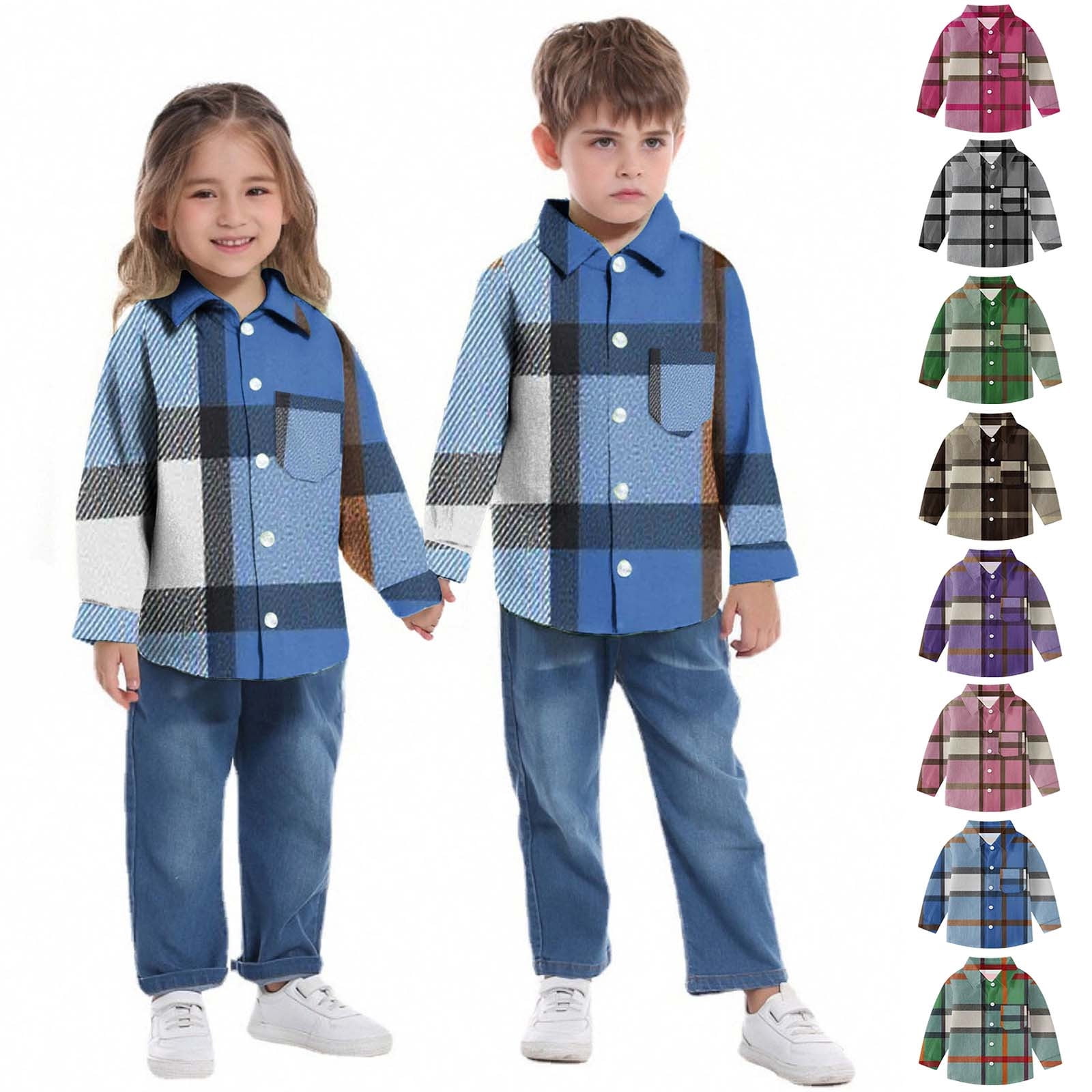MKOSPLRT Toddler Baby Boys Girls Plaid Shirts 6M-8Y Long Sleeve Lapel ...