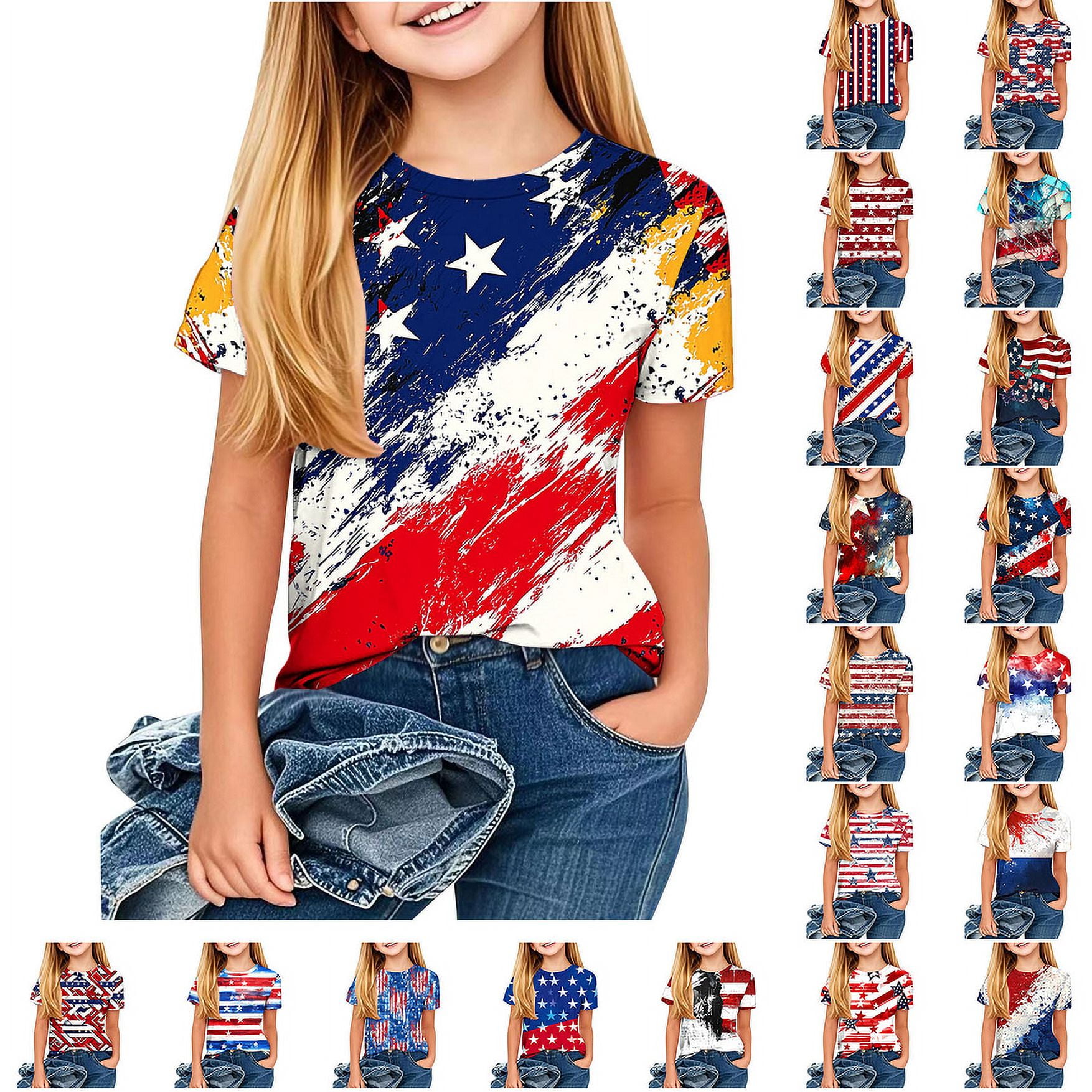MKOSPLRT USA Flag Shirts for Kids 4th of July Matching Family T-Shirts ...