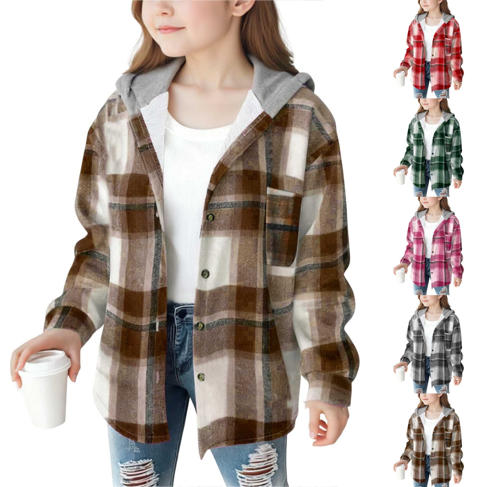 MKOSPLRT Wool Blend Shacket Jacket for Kids 4-15Y Hooded Button Down ...
