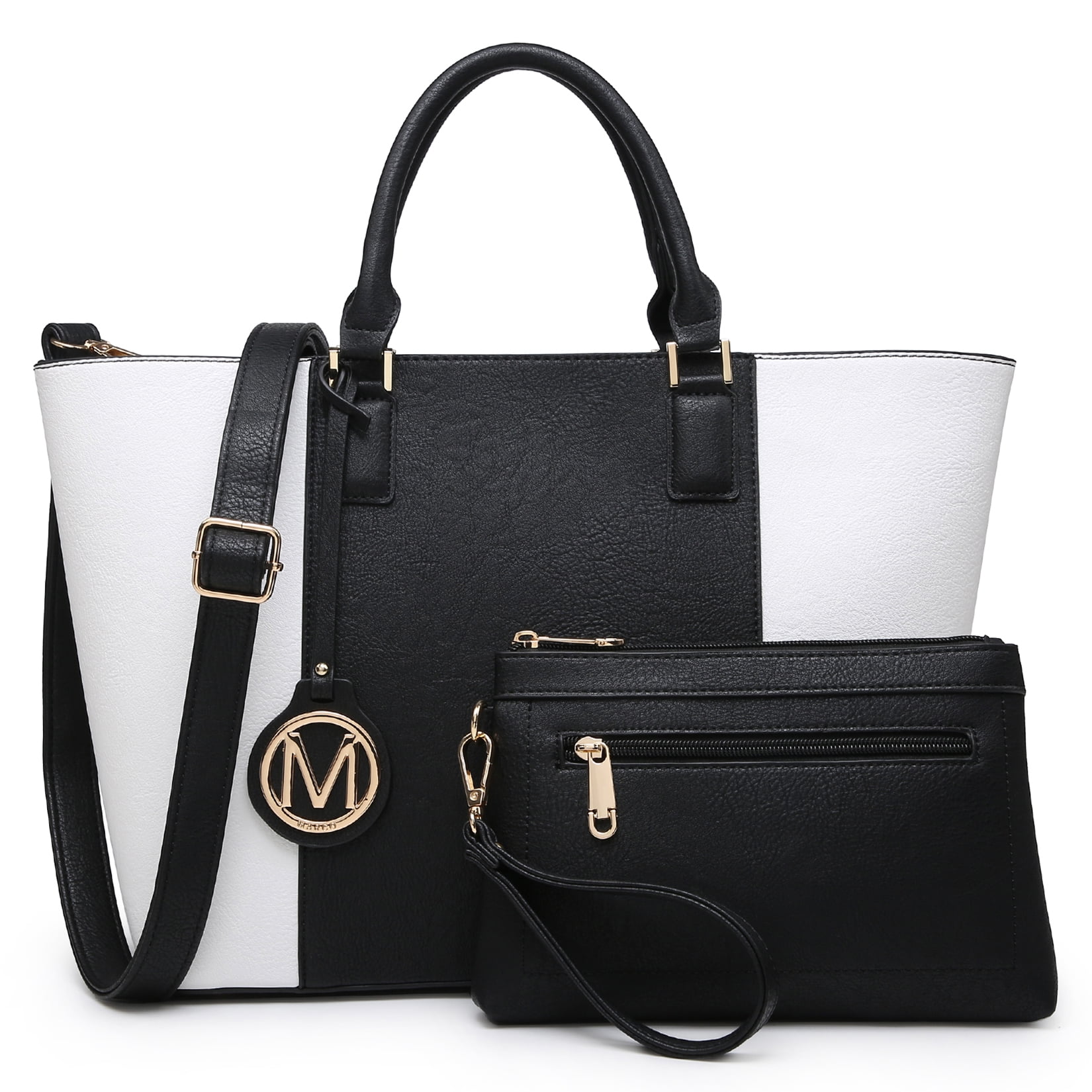 MKP Women Two Tone Vegan Leather Handbag, Large Work Tote, Shoulder Bag ...