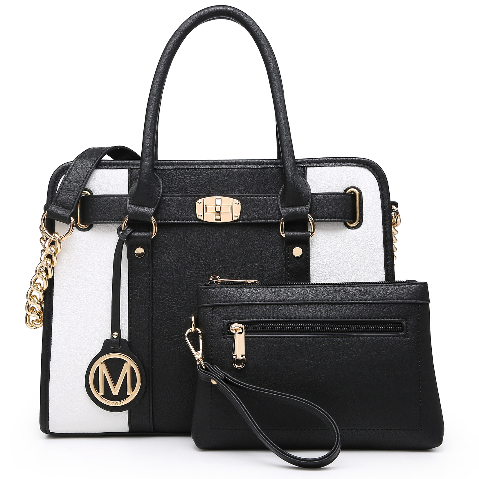 MKP Womens Satchel Female Handbags Two Tone Vegan Leather Shoulder Bag ...