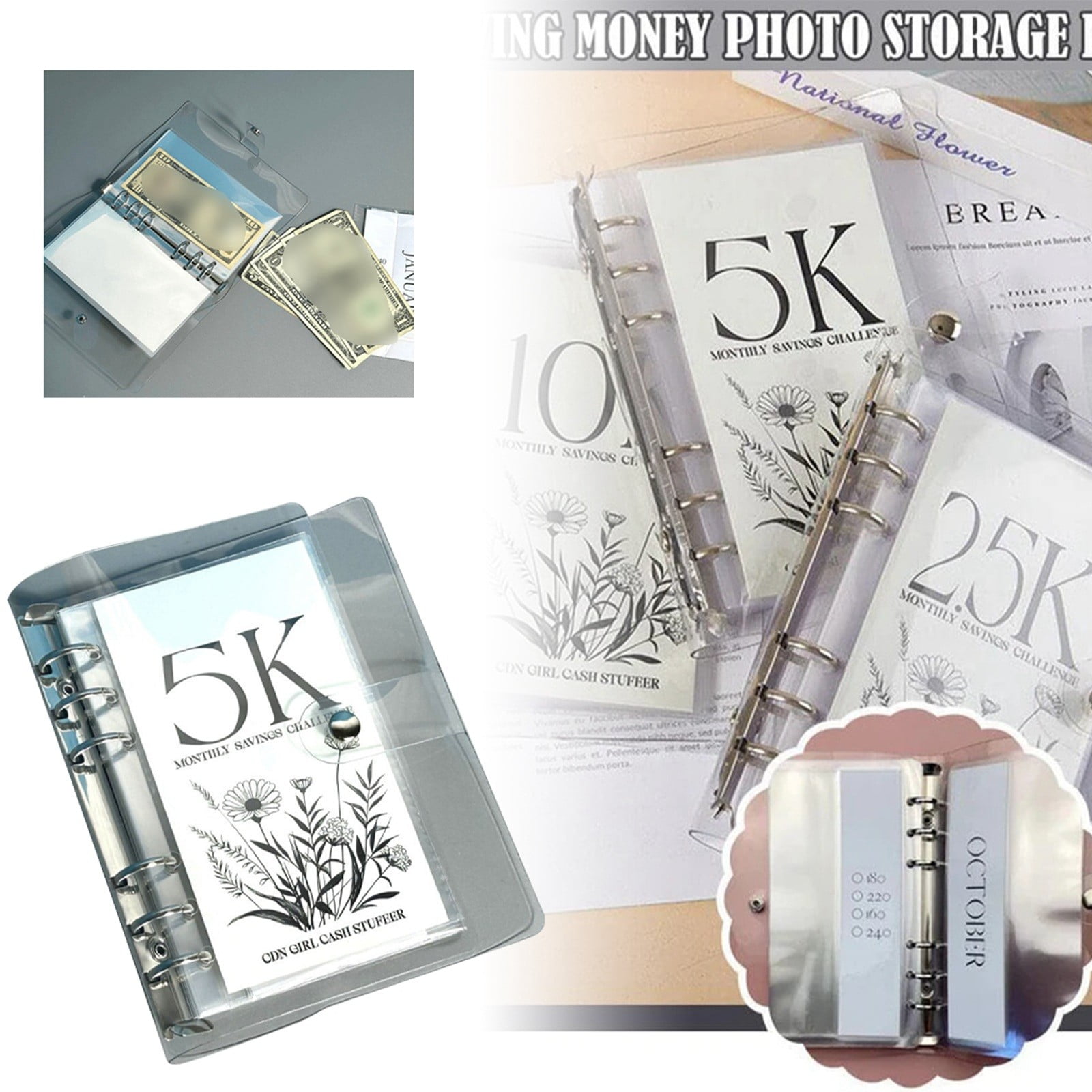 MKSJFdge 12 Month Envelope Saving Challenge Loose Leaf Card Booklet ...