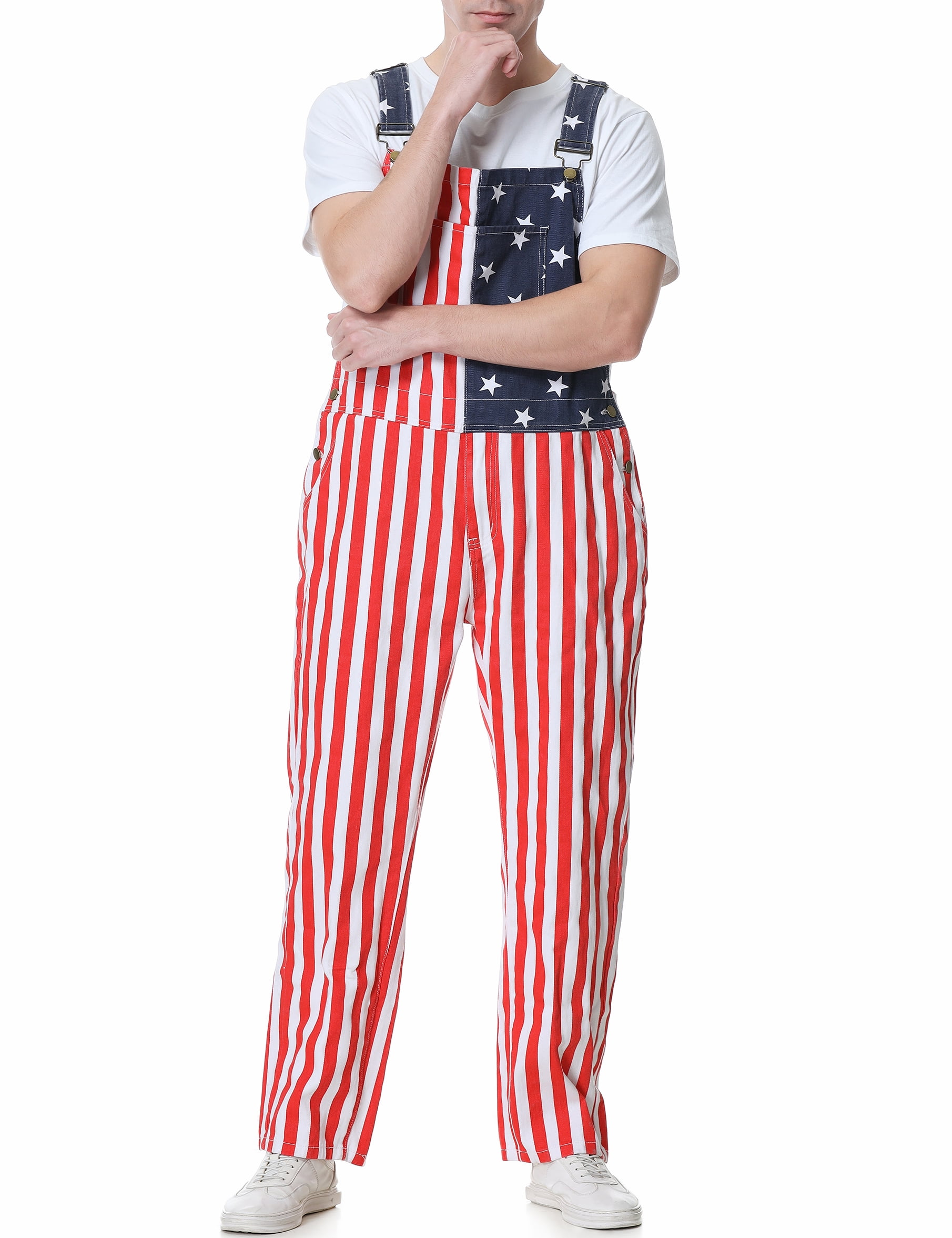 MKV Mens American Flag Overalls USA Denim Bibs Coveralls 4th of July ...