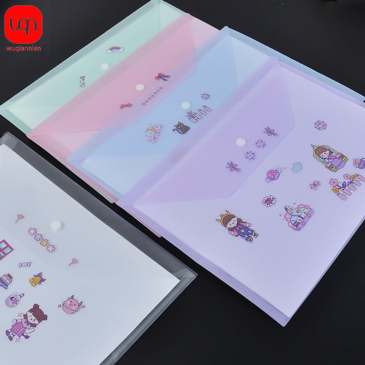 ML 10pcs Morandi color file bag Plastic 16C A4 paper folder Transparent ...