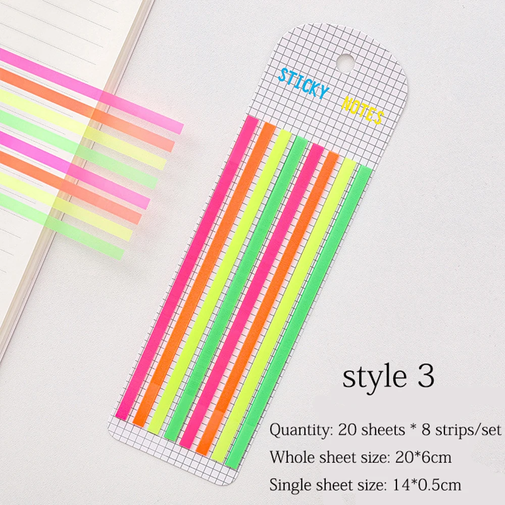 ML 160Pcs Colourful Fluorescent PET Long Slim Stripe Index Stickers ...