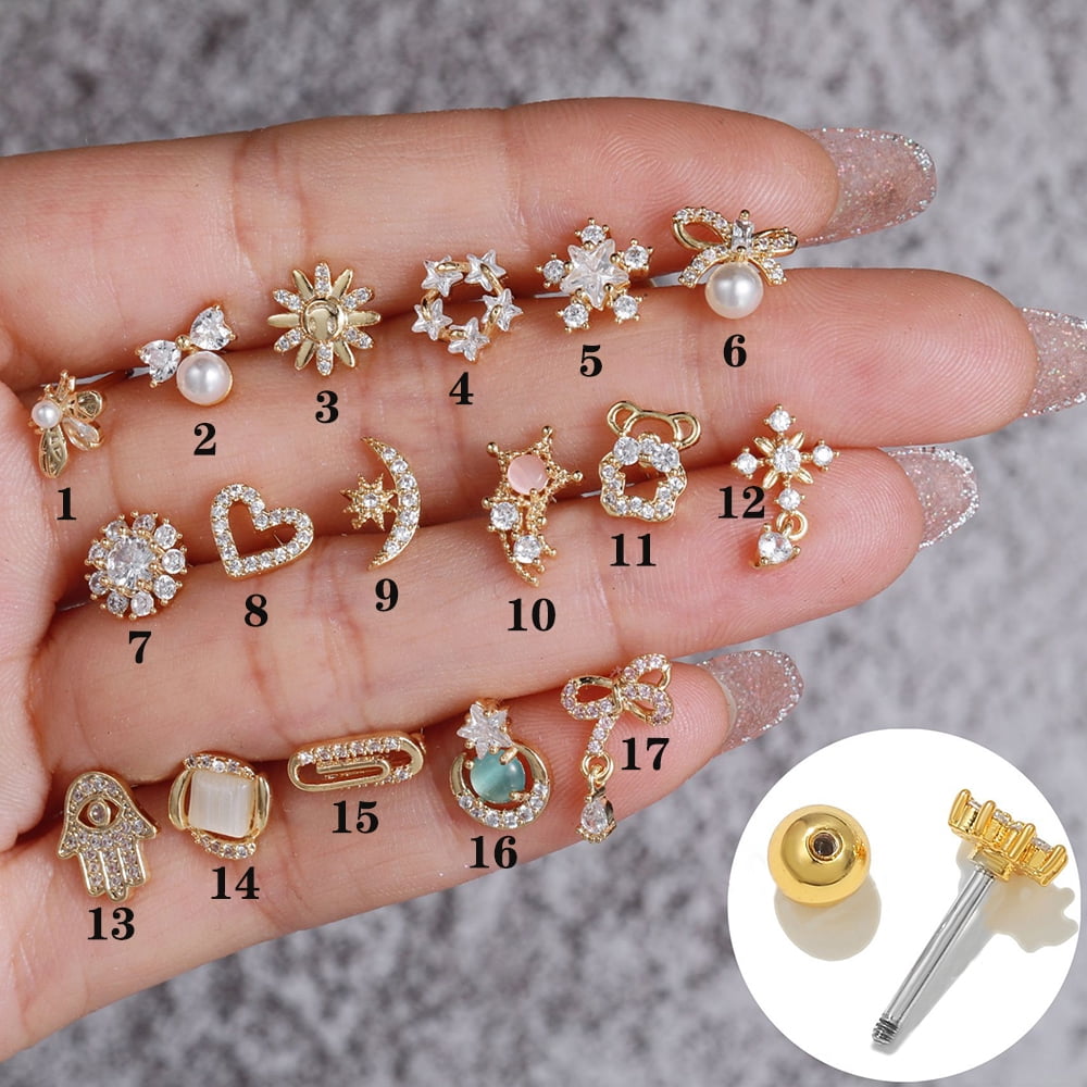 ML 1piece Helix Ear Piercing Stud Earrings for Women Small Zircon Heart ...