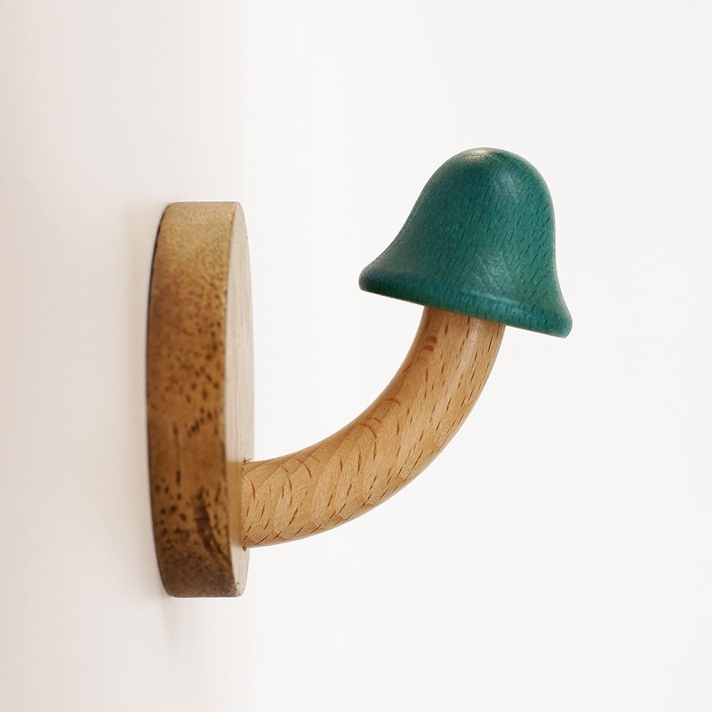 ML Creative Wooden Mushroom Coat Hook Non Perforated Solid Wood Coat ...