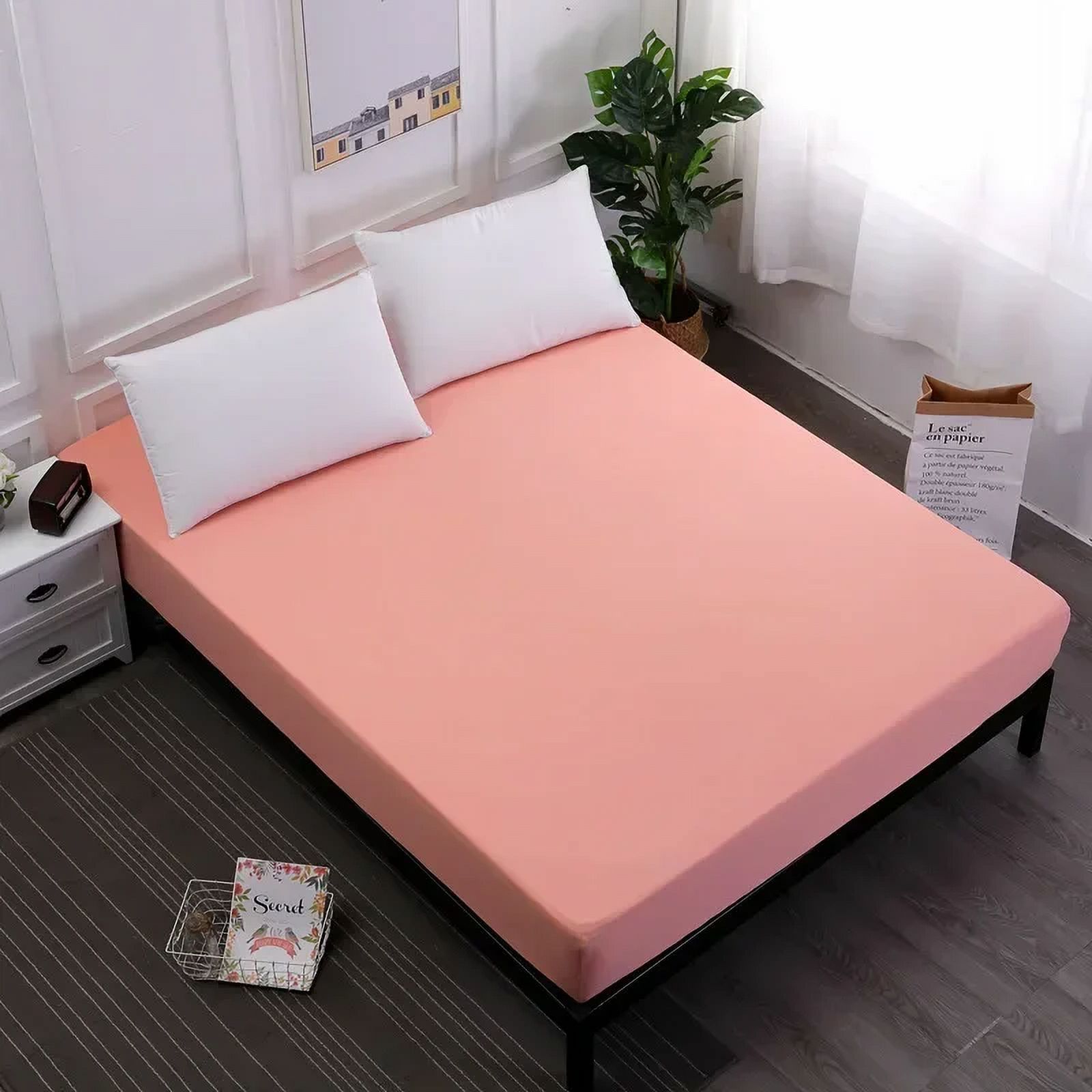 ML Solid Fitted Bed Sheet Mattress Protect Cover 90/140/160/180/200 ...