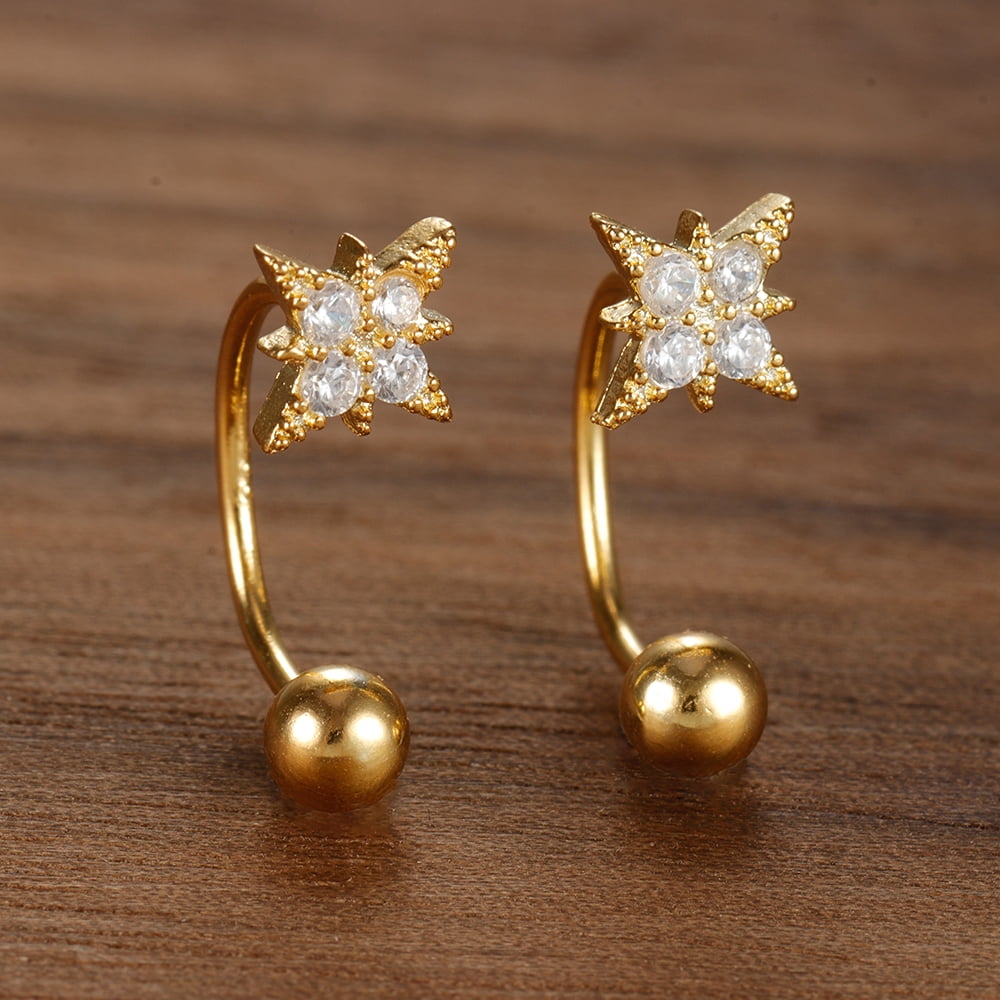 ML Stainless Steel Minimal Crystal CZ C-Shape Ear Studs Earring for ...