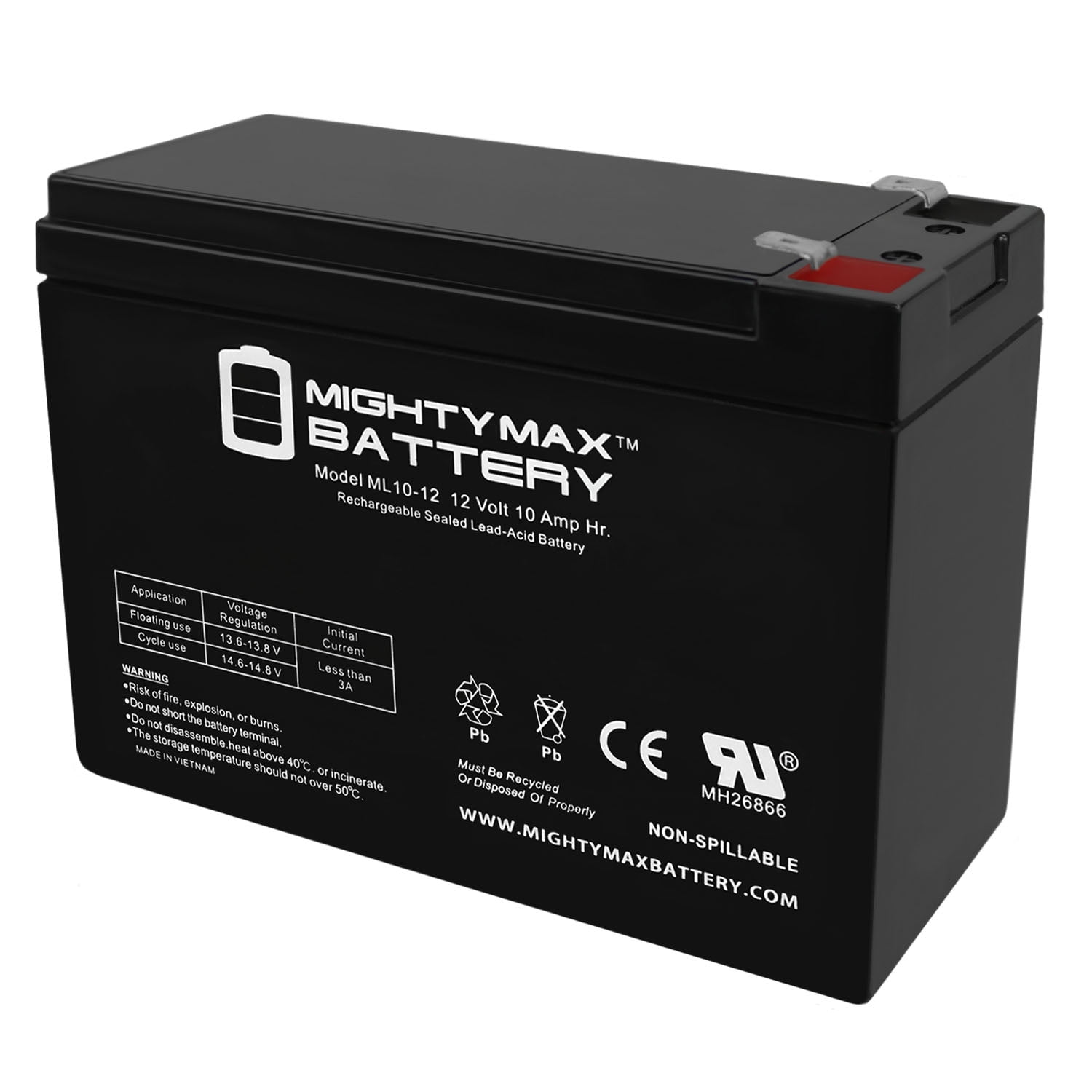 ML10-12 - 12V 10AH Scooter Battery Replaces Pihsiang 109101-77300-10P ...