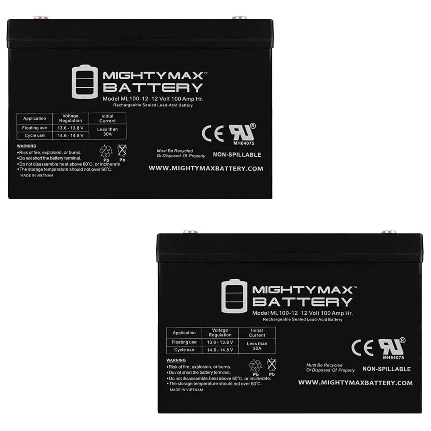 Mighty Max ML100-12 12V 100AH, INT Terminal, SLA AGM Battery - Pack of ...