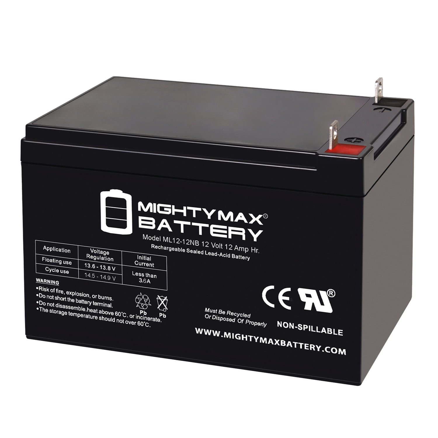 ML12-12NB 12V, 12Ah, NB Terminal, Replacement Battery Compatible with ...