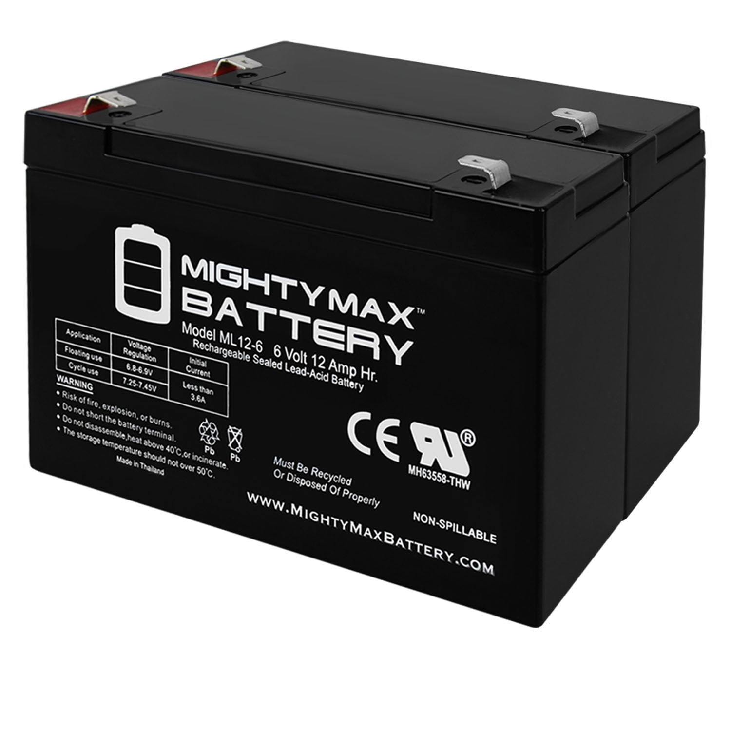 ML12-6 .250TT - 6V 12AH Battery Replaces 10ah Enduring 3FM10 T2, 3-FM ...